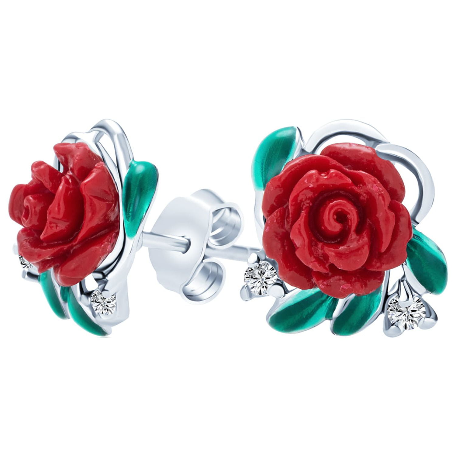 Bling Jewelry Womens Romantic Floral Blooming Flower CZ Stud Earrings ...