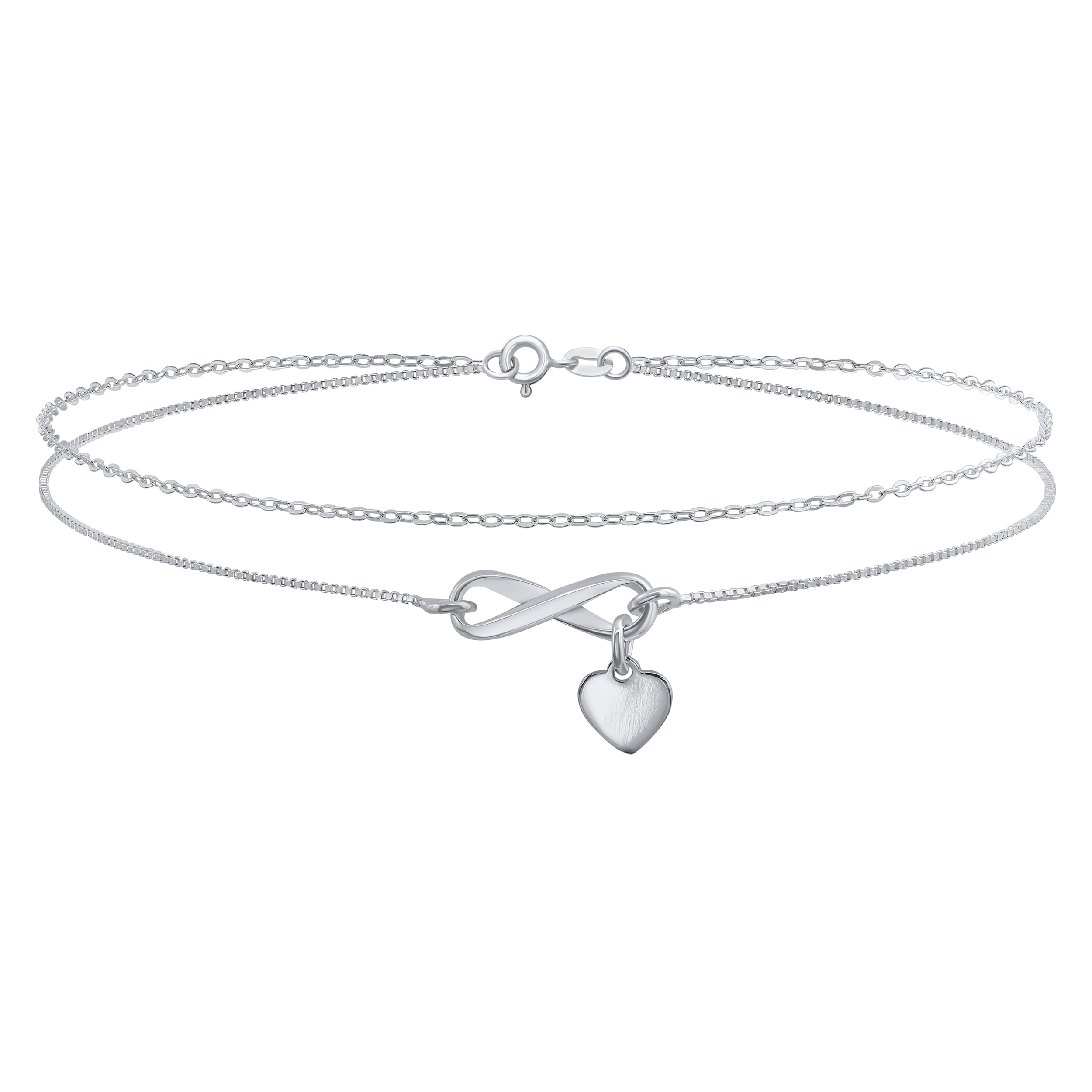 Bling Jewelry Womens Romantic Love Knot Heart Layered Anklet Ankle Bracelet Double Chain Silver ...