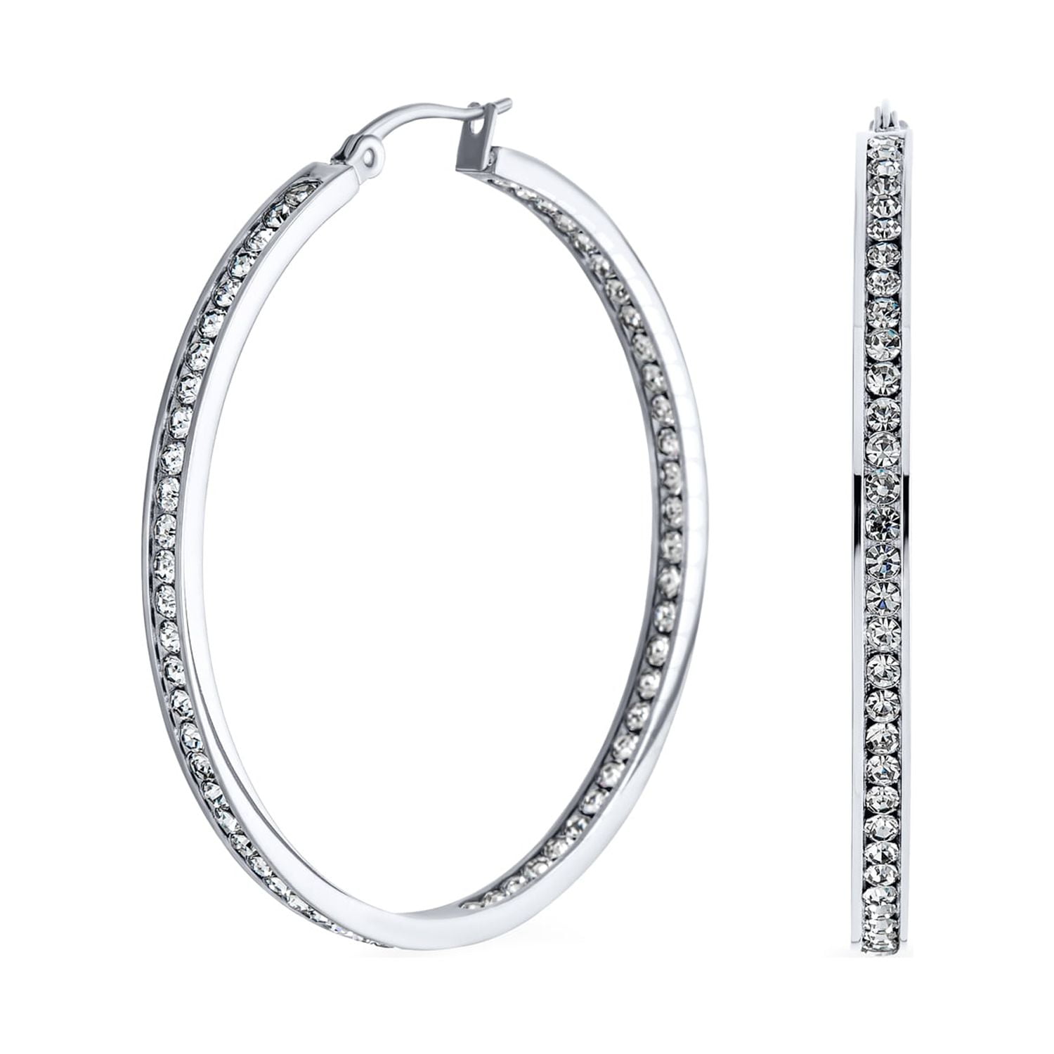 Bling Jewelry 14K Silver Tone Stainless Steel Triple Hoop Earrings with ...