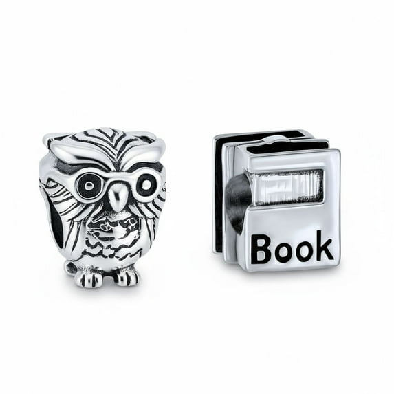 Bling Jewelry Womens Set of 2 Wise Graduate Owl Bird & Book Charm Bead ...