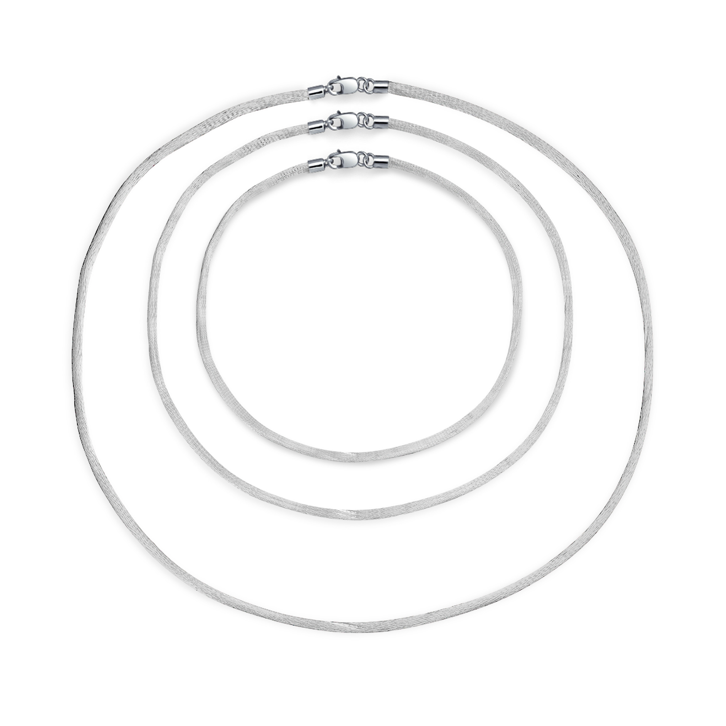 Bling Jewelry Womens Set of 3 Silver Tone Soft Satin Silk Cord Necklace ...