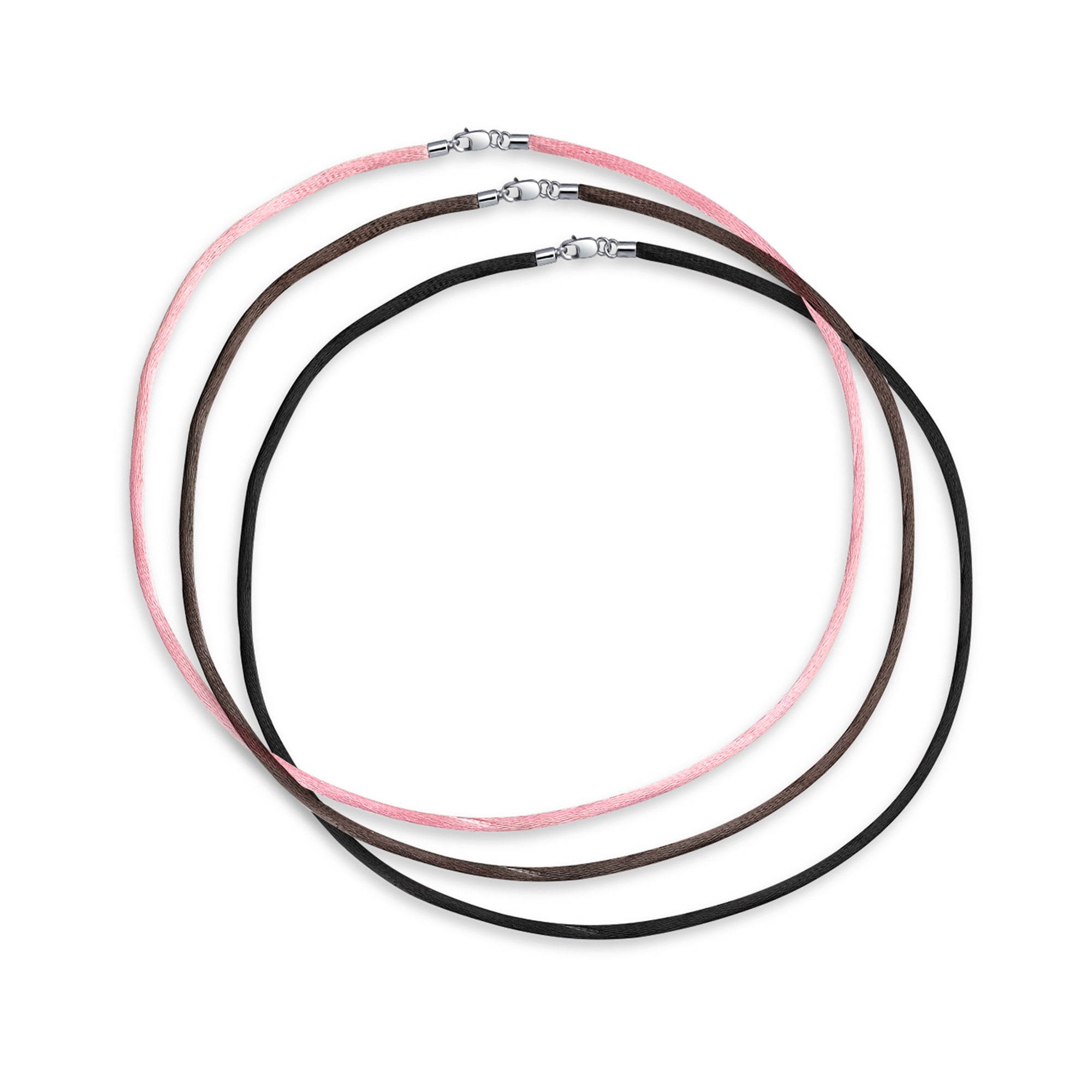 Bling Jewelry Womens Set of Three Satin Cord Necklaces Black Brown Pink ...