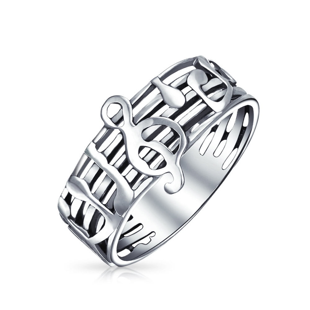 Bling Jewelry Womens Silver Ring for Musicians: Treble Clef Note Band ...