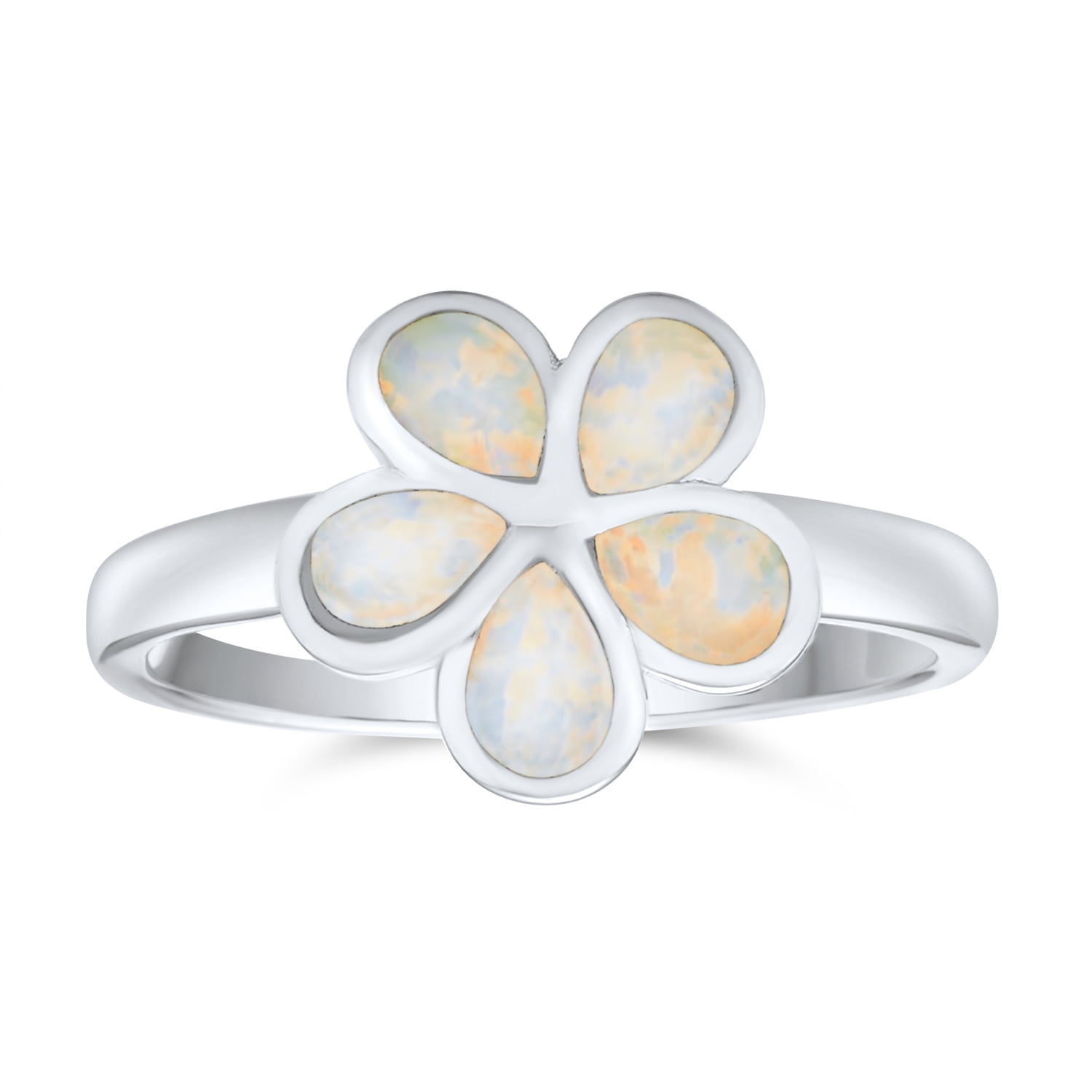 Bling Jewelry Womens Silver Ring with White Created Opal Plumeria ...
