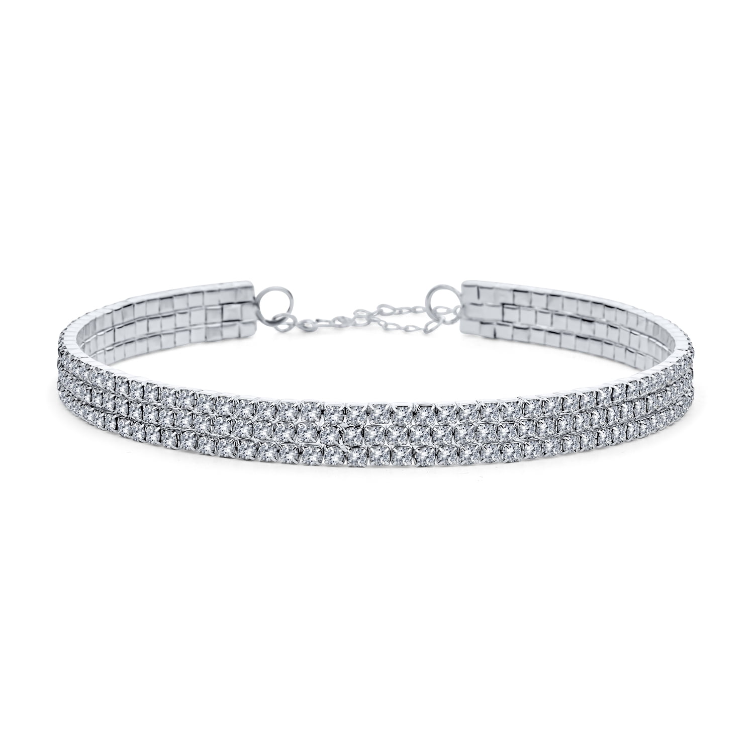 Bling Jewelry Womens Simple Classic Sparkly 3 Row Rhinestone Bridal ...