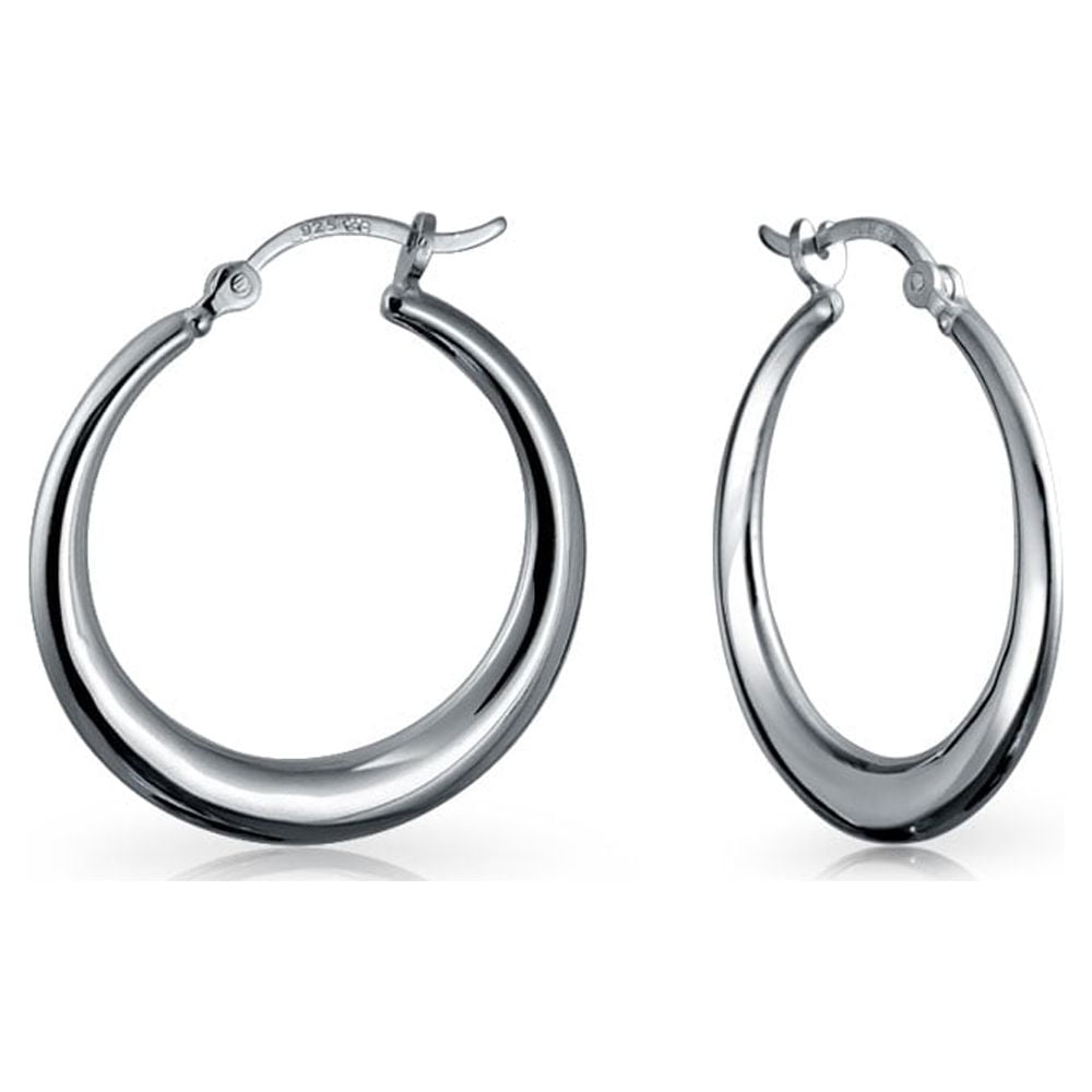Bling Jewelry Womens Crescent Tube Hollow Hoop Earrings Sterling Silver ...