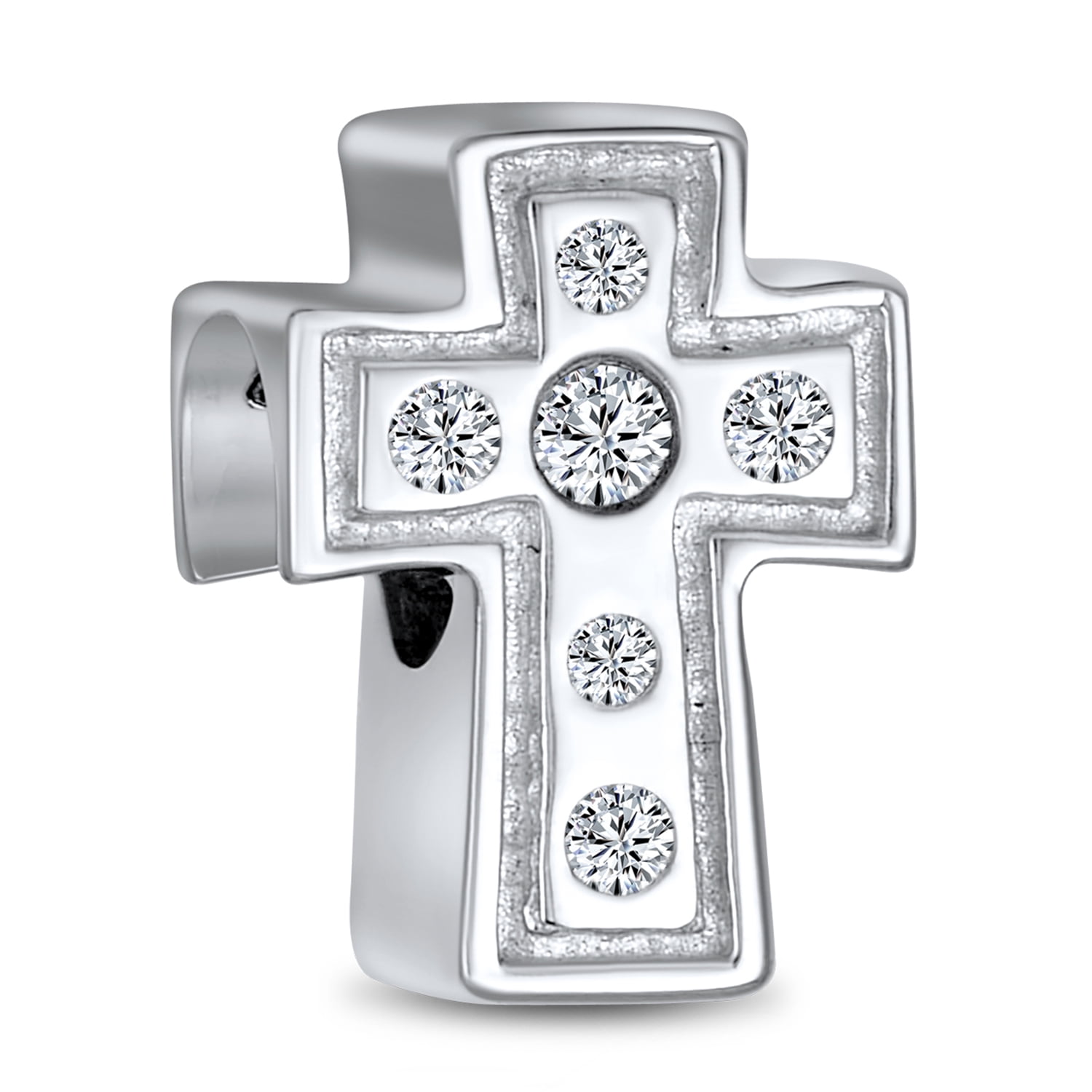 Bling Jewelry Womens Simple Sparkling CZ Cross Charm Bead Communion ...