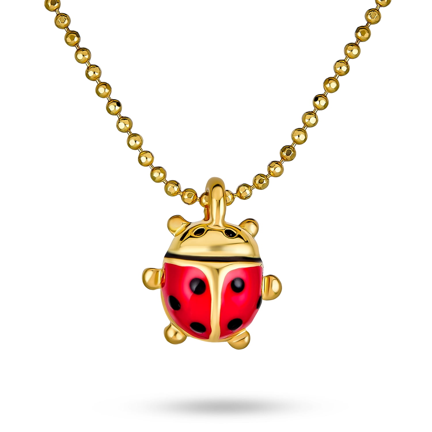 Bling Jewelry Womens Small Red Enamel Ladybug Pendant Necklace Gold ...