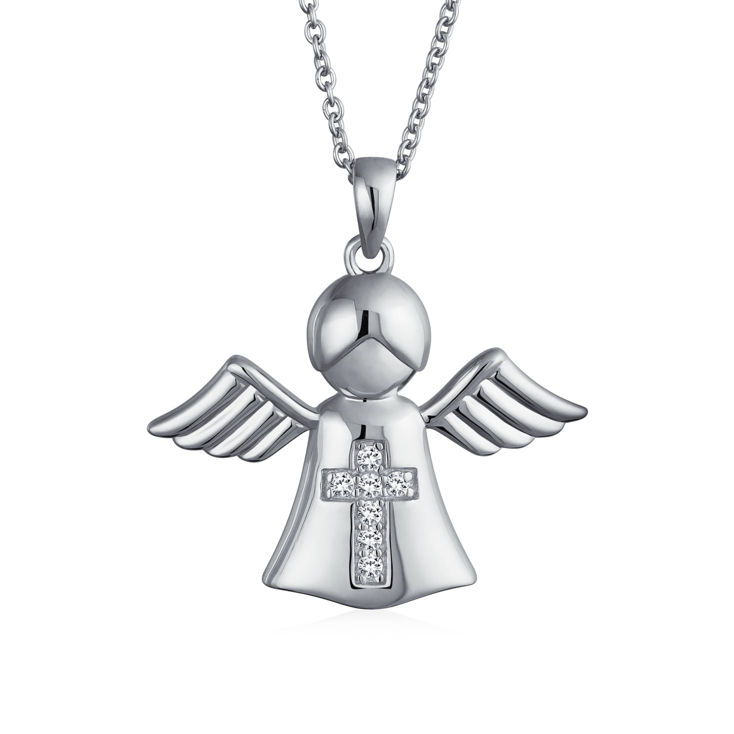 Bling Jewelry Womens Sterling Silver Angel Cross Pendant Necklace with ...