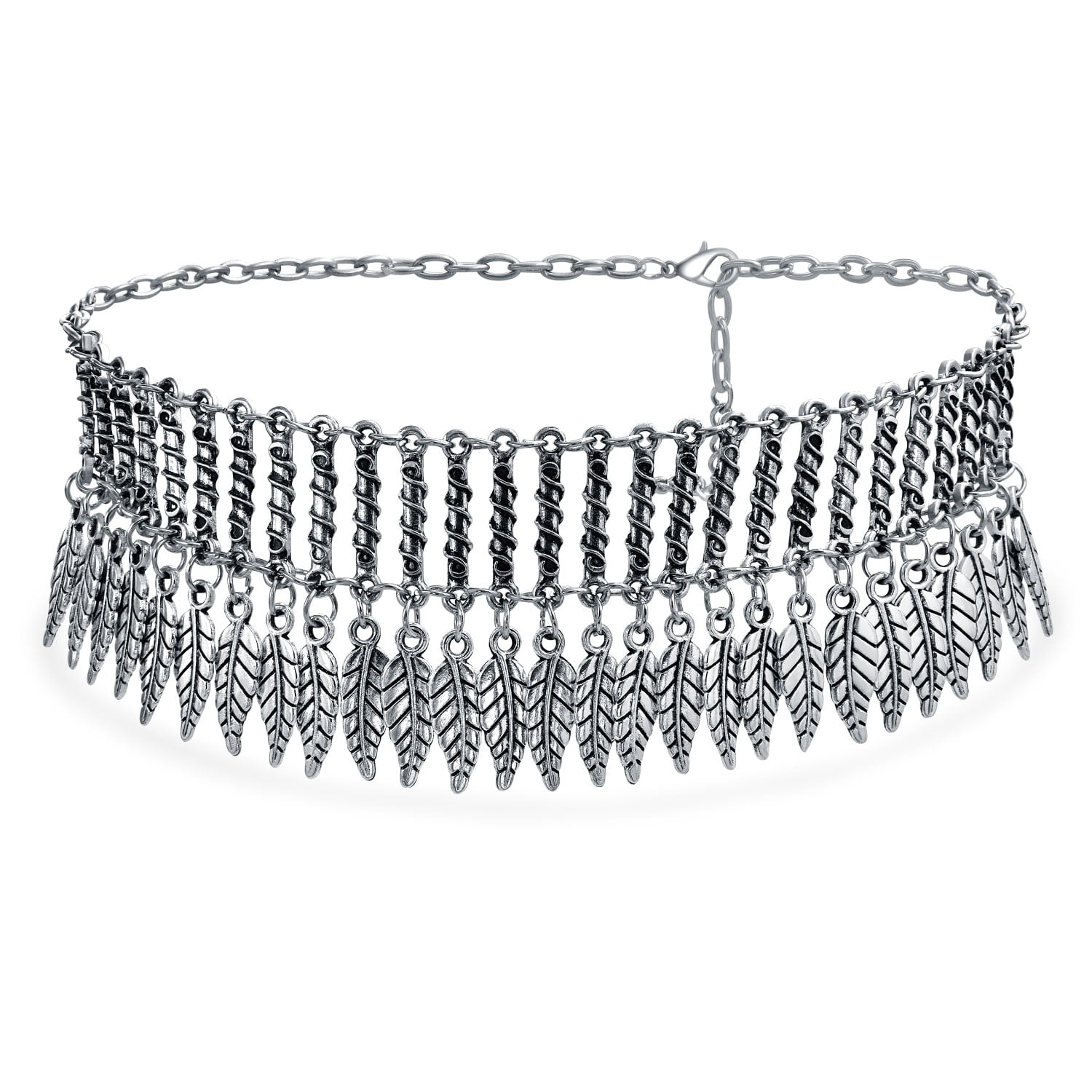 Bling Jewelry Womens Style Feather Choker Necklace in Oxidized Silver ...