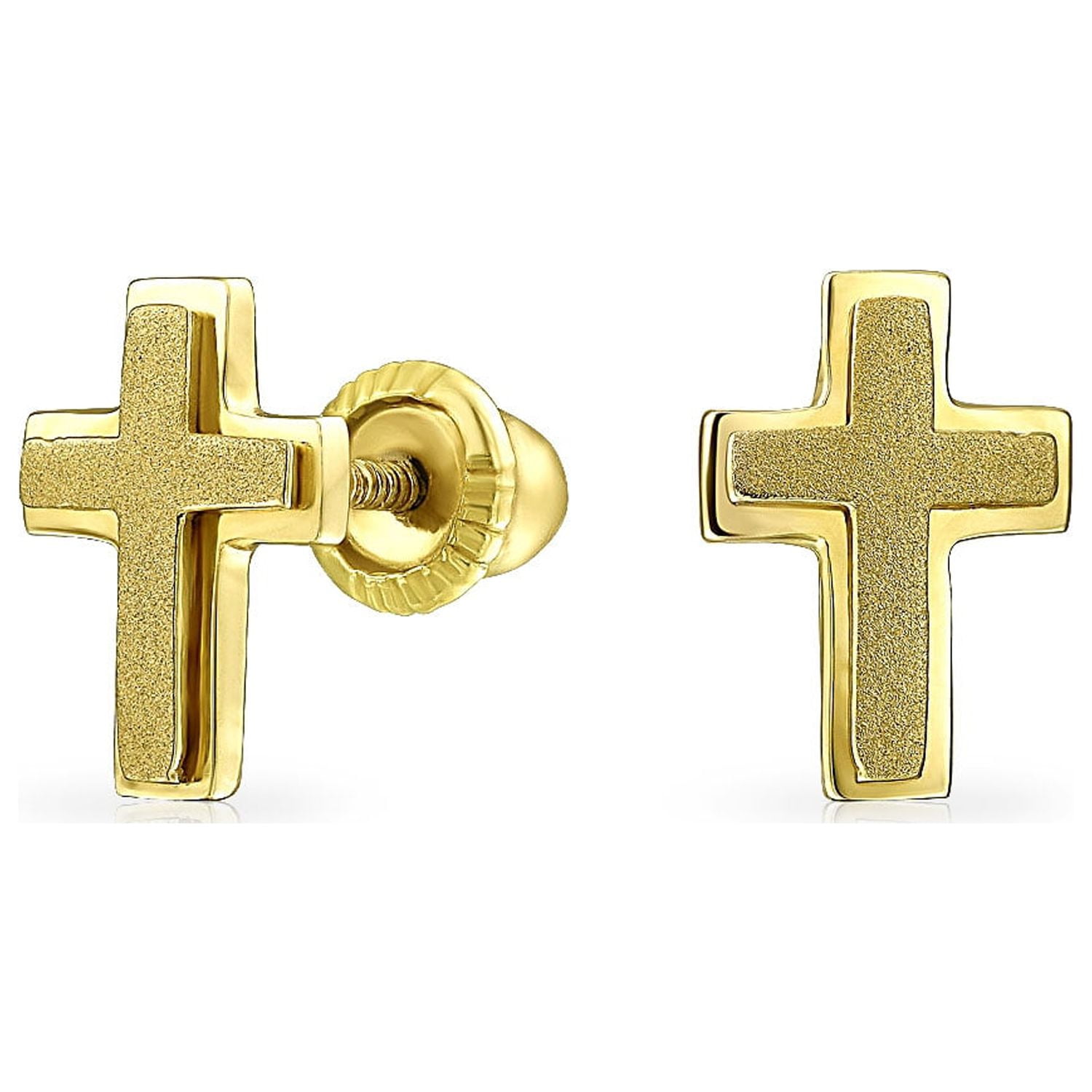 Bling Jewelry Womens Tiny Religious Cross Stud Earrings 14K Yellow Gold ...