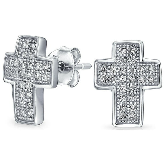 Bling Jewelry Womens Religious Cross CZ Stud Earrings Micro Pave Cubic ...