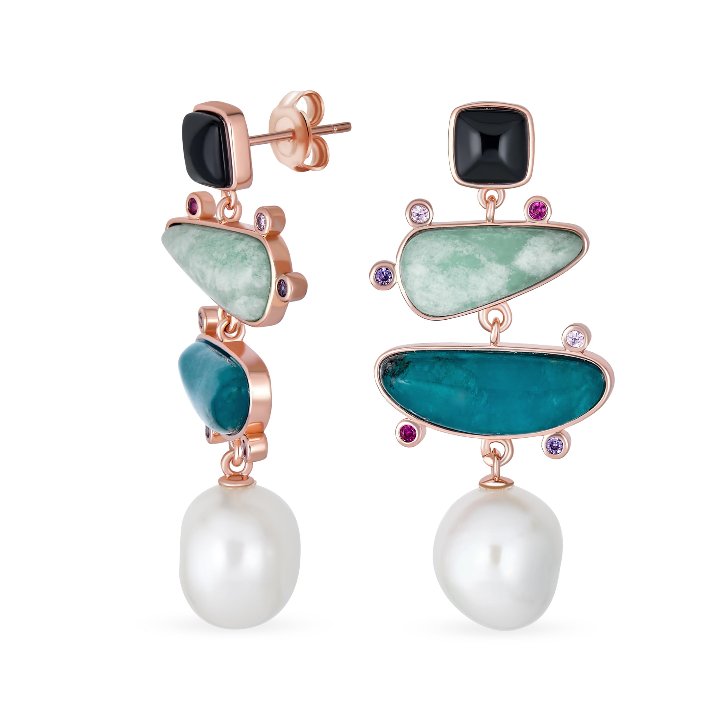 Bling Jewelry Womens Tri Tone Dangle Gemstone Earrings Apatite and ...