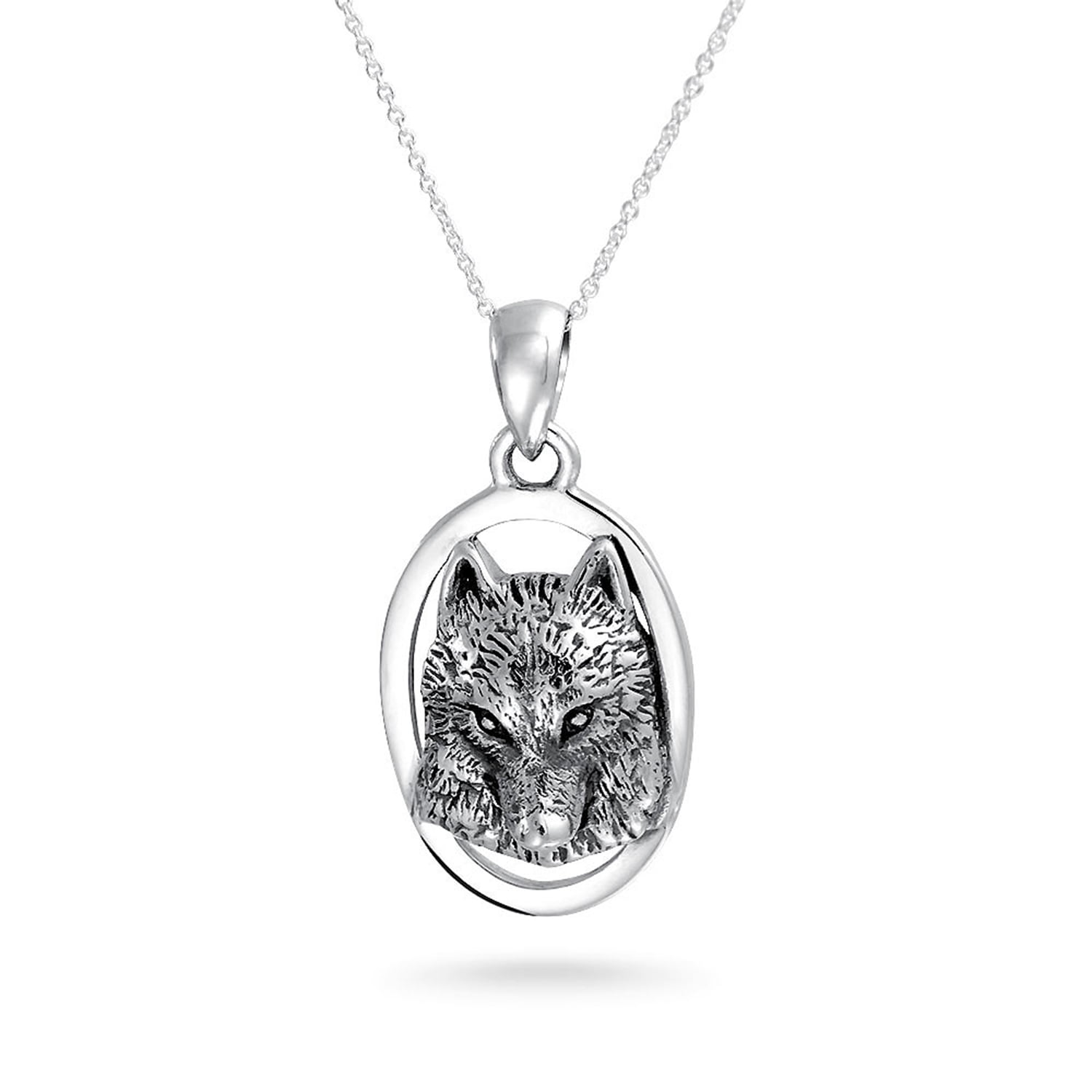 Bling Jewelry Womens Unisex Oval Werewolf Pendant Necklace Sterling ...