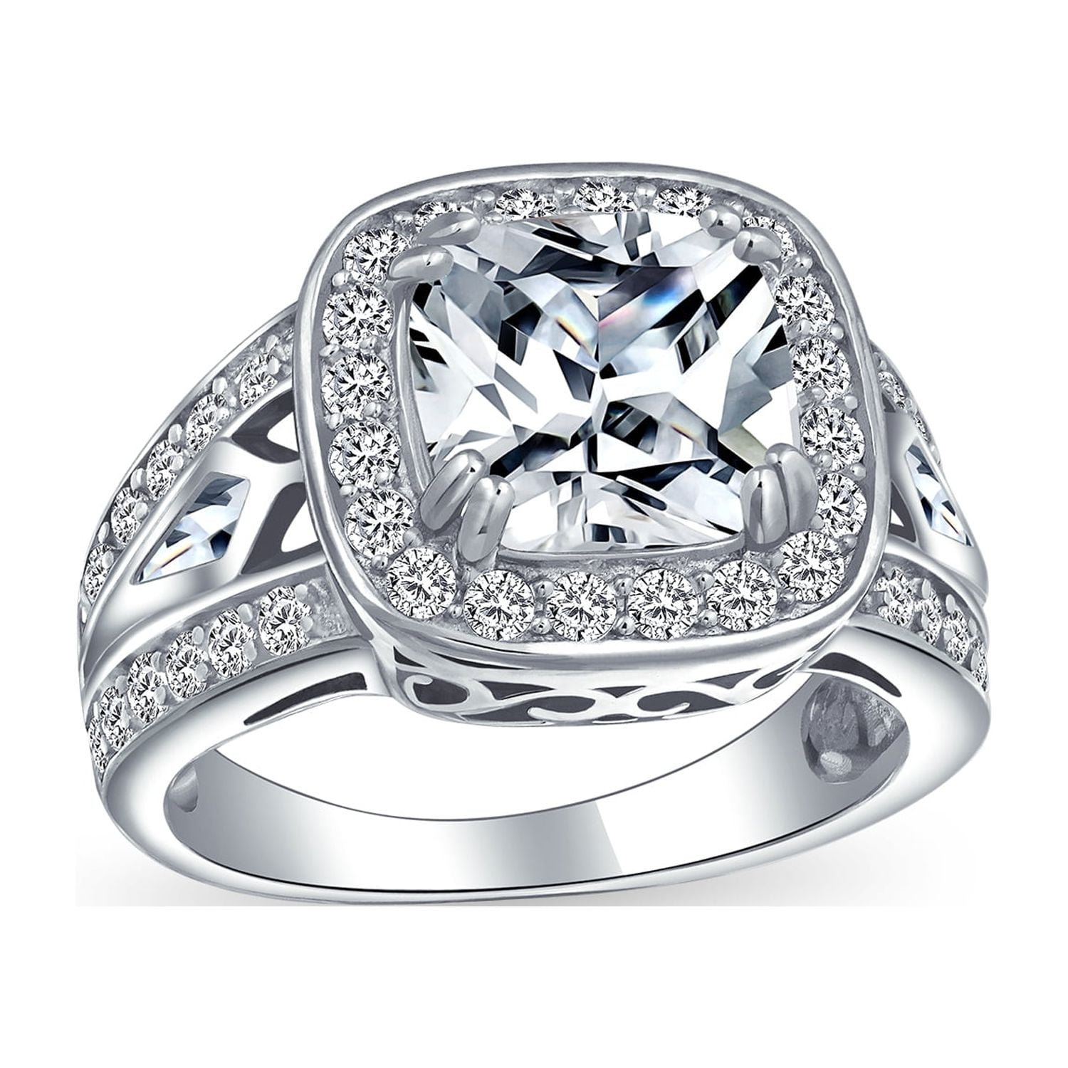 Bling Jewelry Womens Vintage Art Deco 3CTW CZ Halo Cushion Cut ...