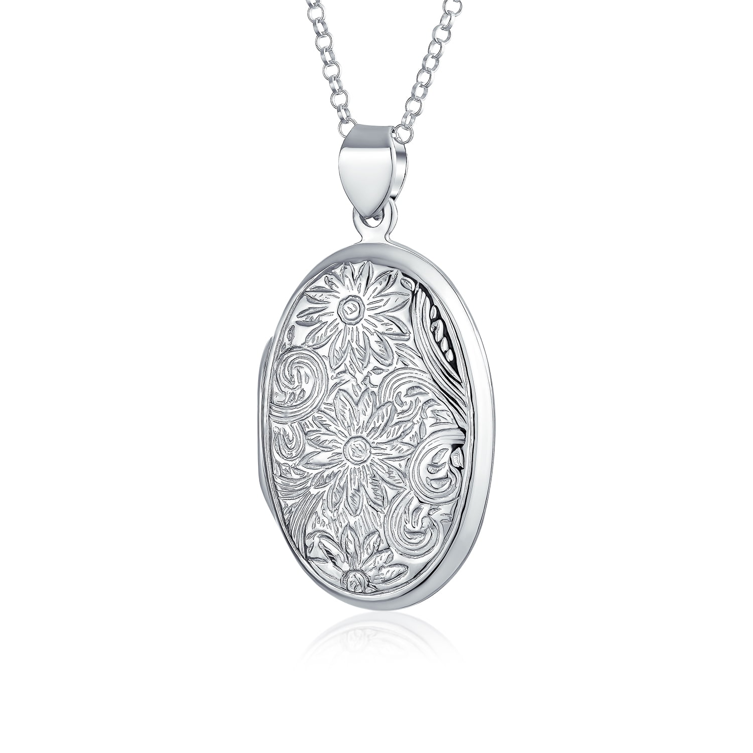 Bling Jewelry Womens Vintage Sunflower Photo Oval Sterling Silver ...