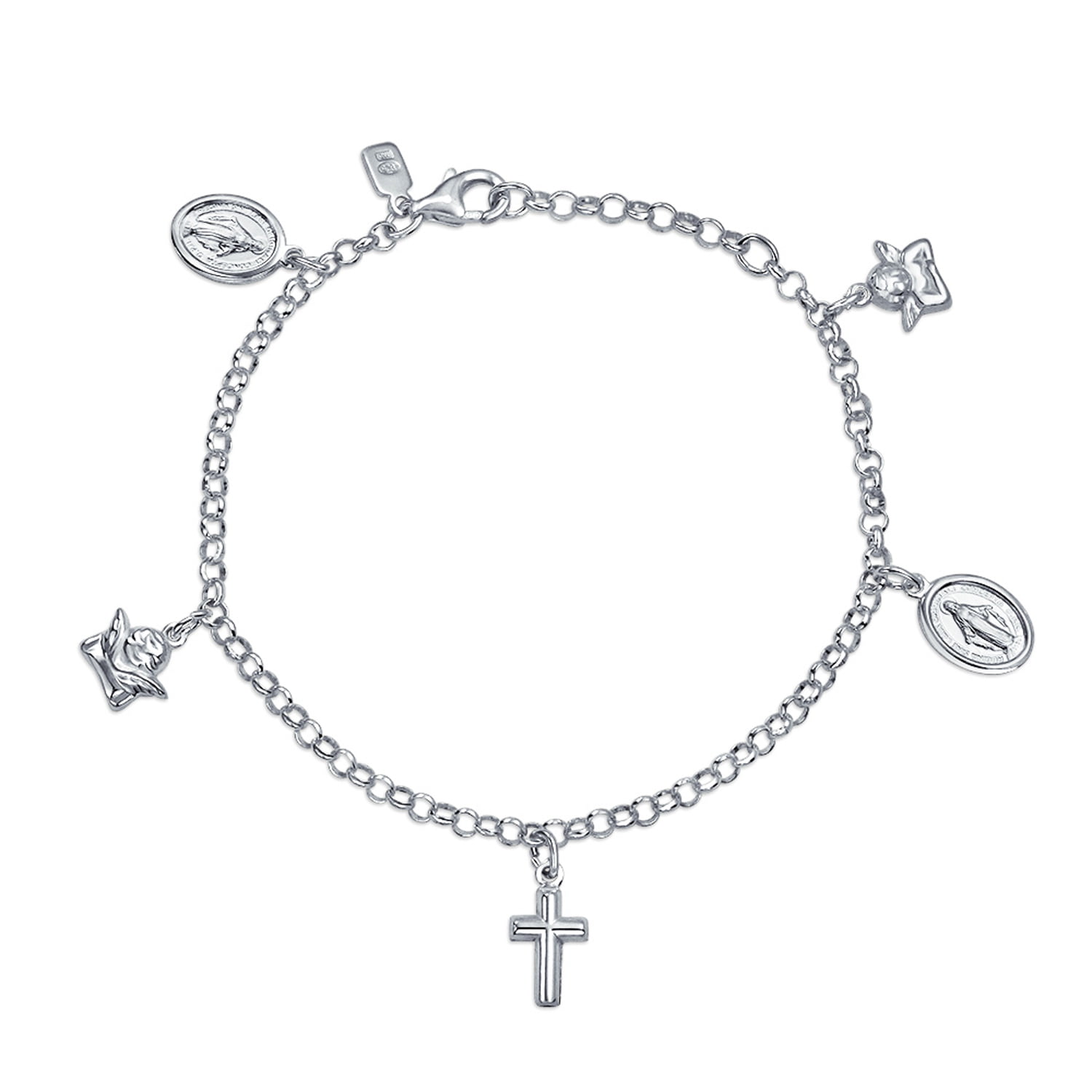 Bling Jewelry Womens Virgin Mary Cross Dangle Religious Charm Bracelet ...