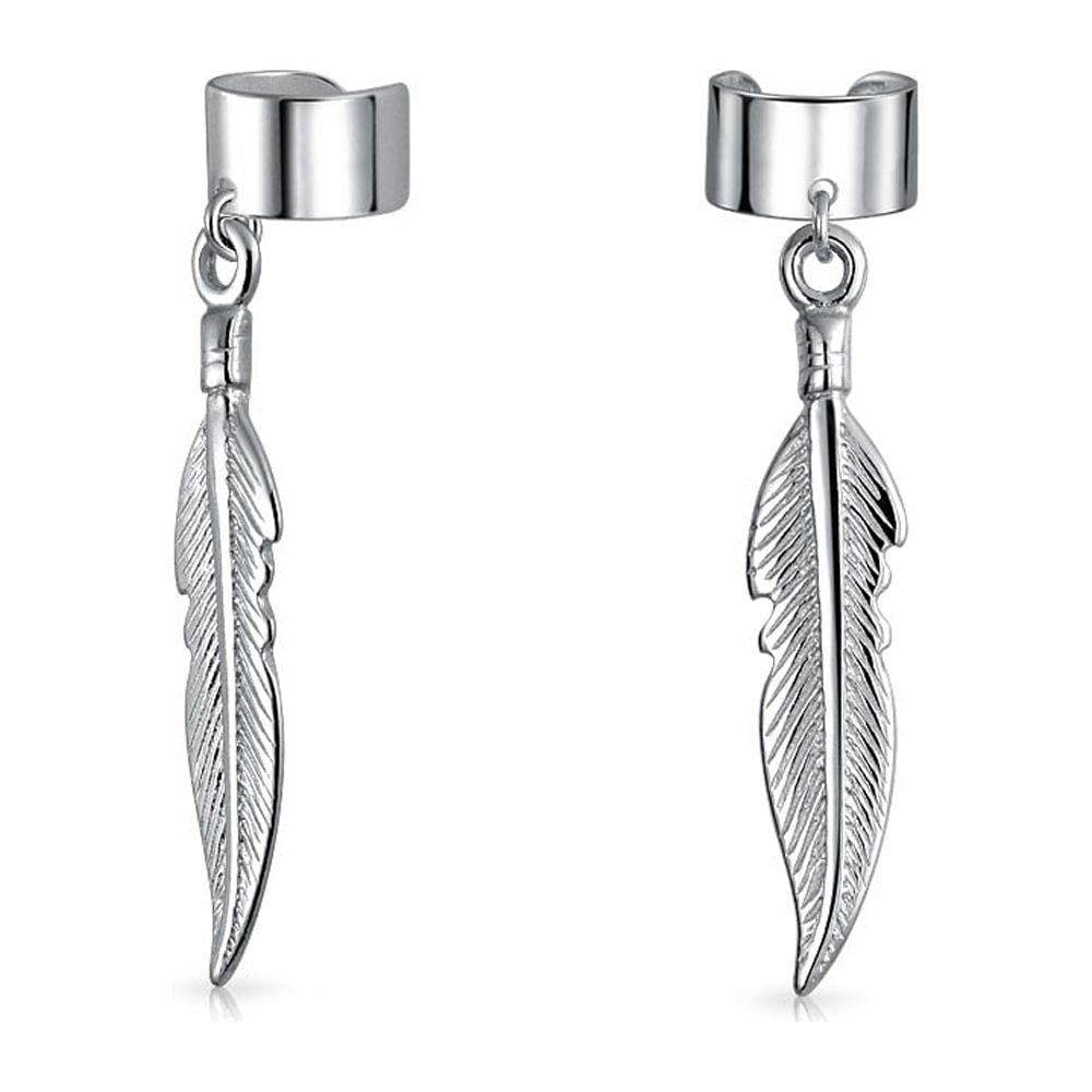 Bling Jewelry Womens Feather Ear Lobe Earrings Dangling Leaf Cartilage ...
