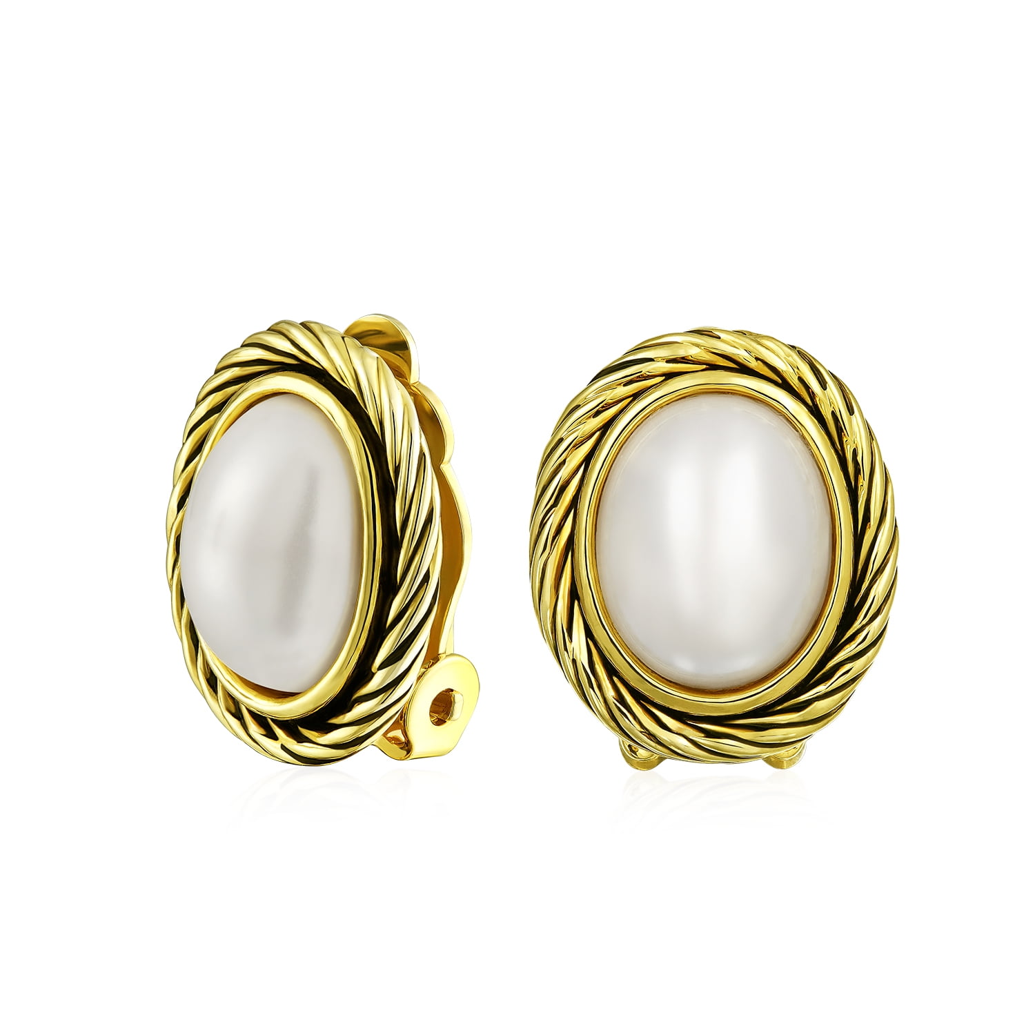 Bling Jewelry Womens Twist Rope White Simulated Mabe Pearls Clip-On ...