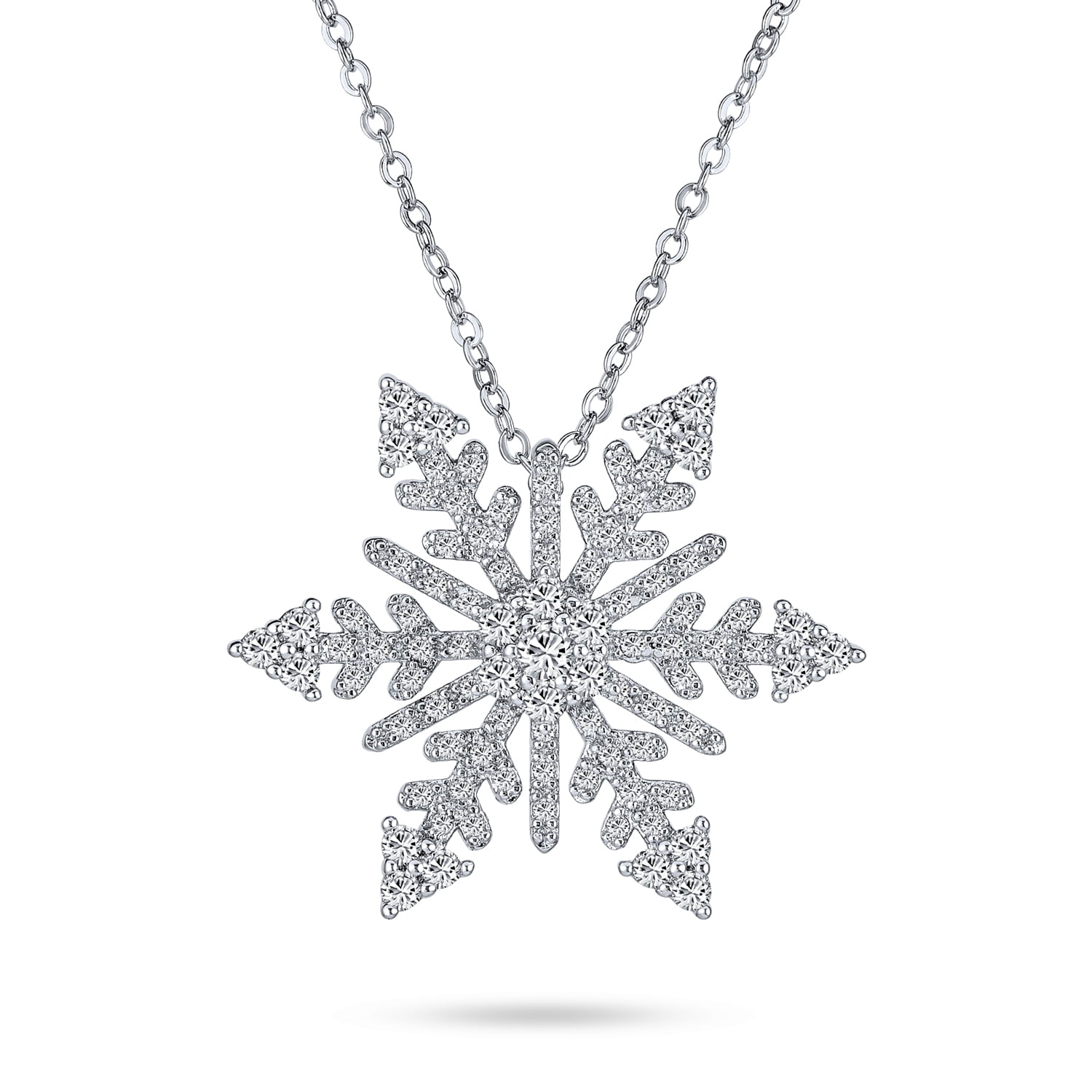Bling Jewelry Womens Winter Holiday Snowflake Pendant Necklace Rhodium ...