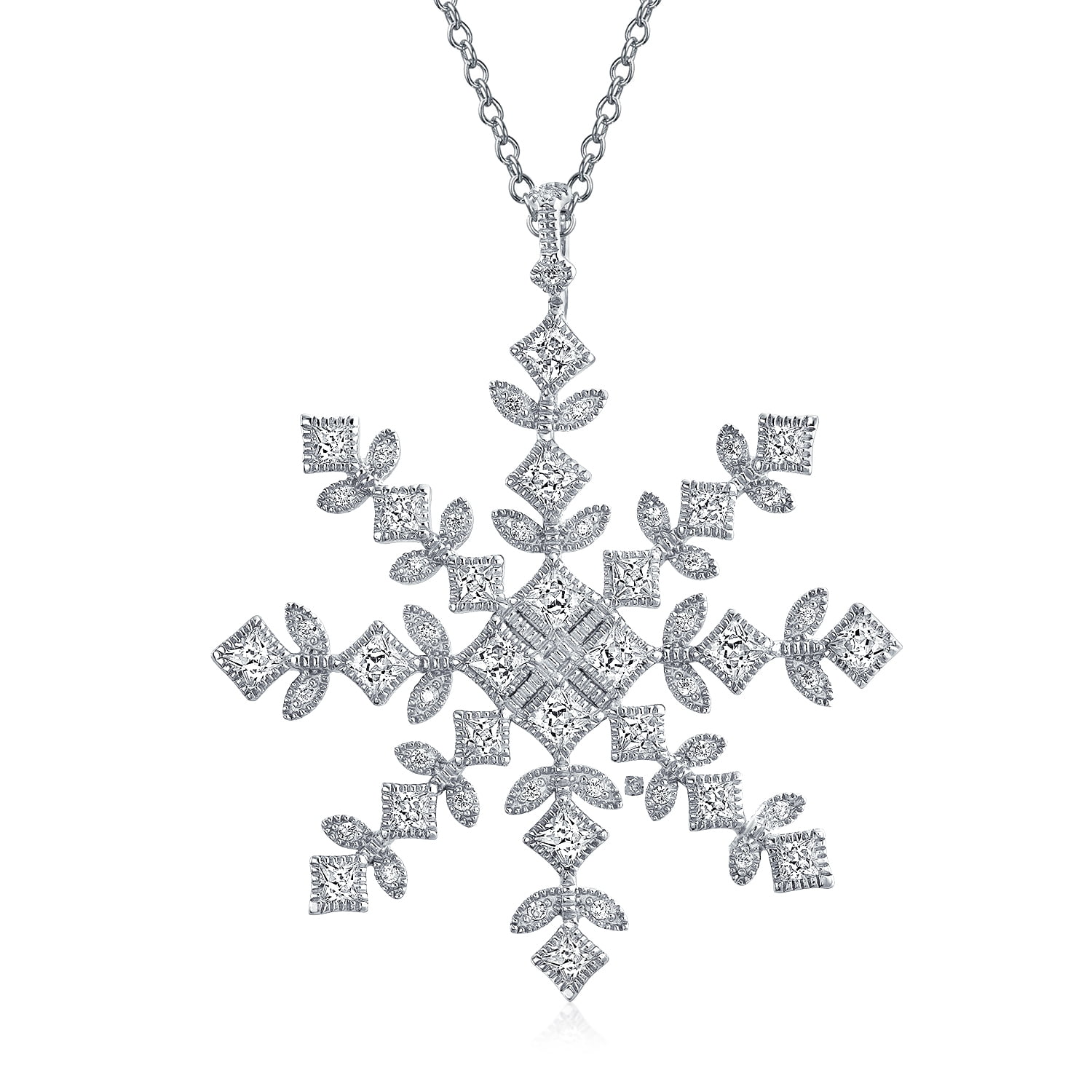Bling Jewelry Womens Winter Holiday Snowflake Pendant Necklace in ...