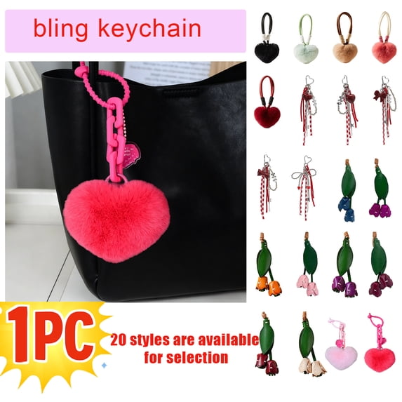 Bling Keychain for Handbags,Red Bow Pendant with Heart Rhinestone ...