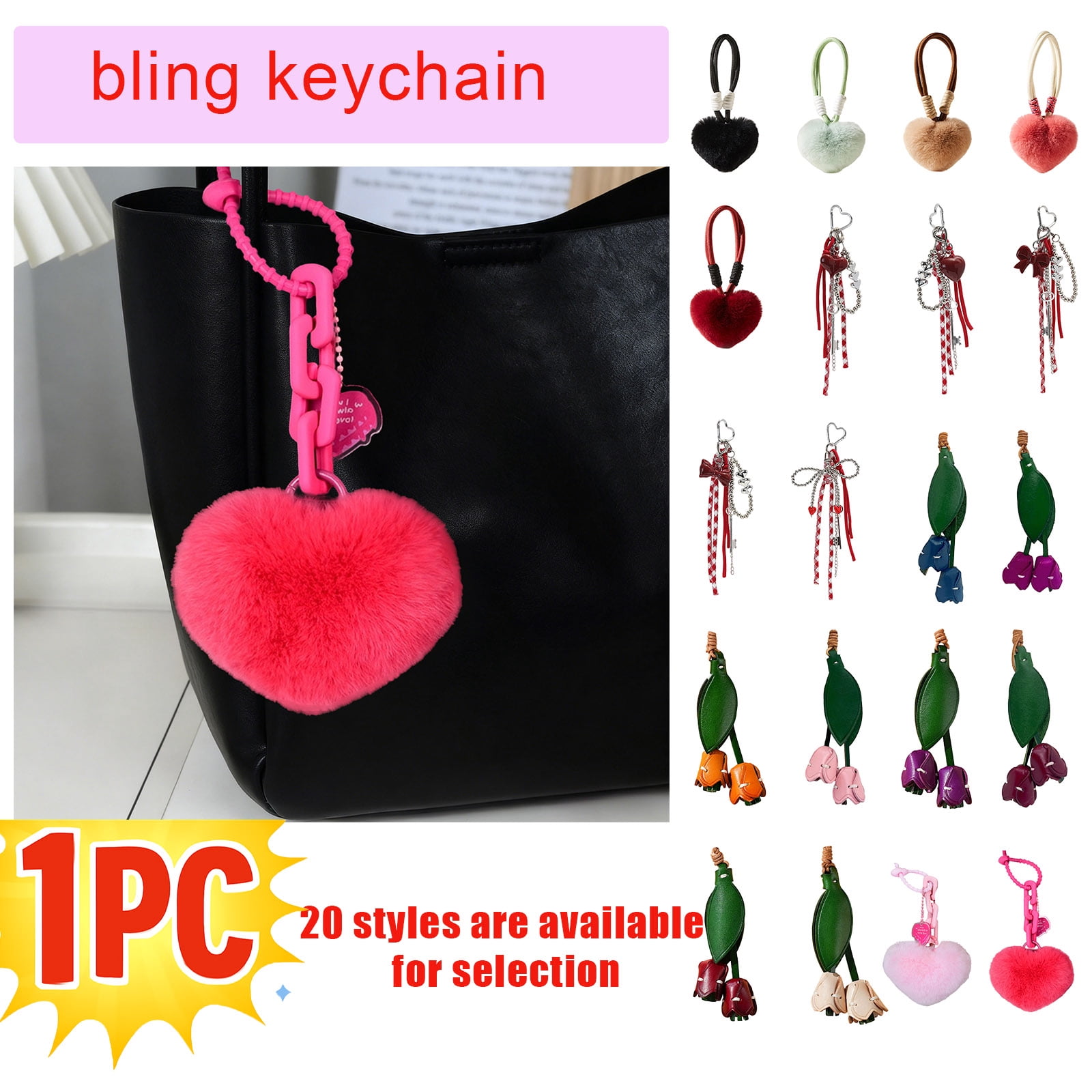 Bling Keychain,Red Bow Handbag Pendant,Heart-Shaped Rhinestone Keychain ...