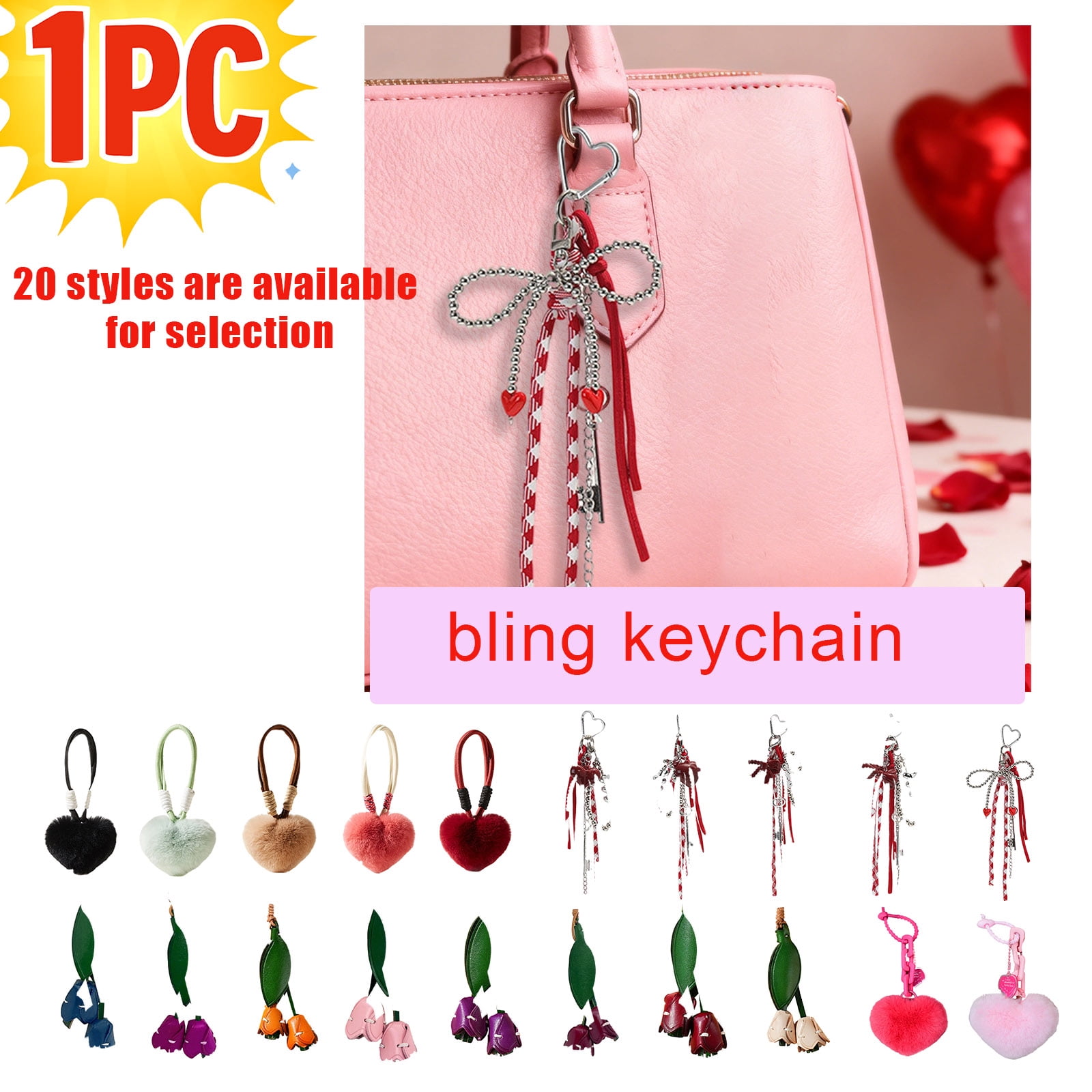 Bling Keychain,Red Bow with Heart-Shaped Rhinestone,Stylish Keychain ...