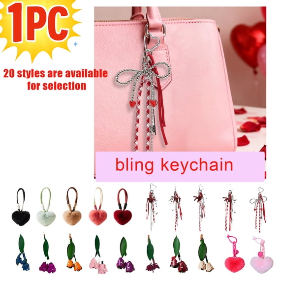 Bling Keychain,Red Bow with Heart-Shaped Rhinestone,Stylish Keychain ...