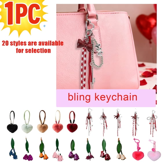Bling Keychain for Women,Red Bow with Heart Pendant,Rhinestone Handbag ...