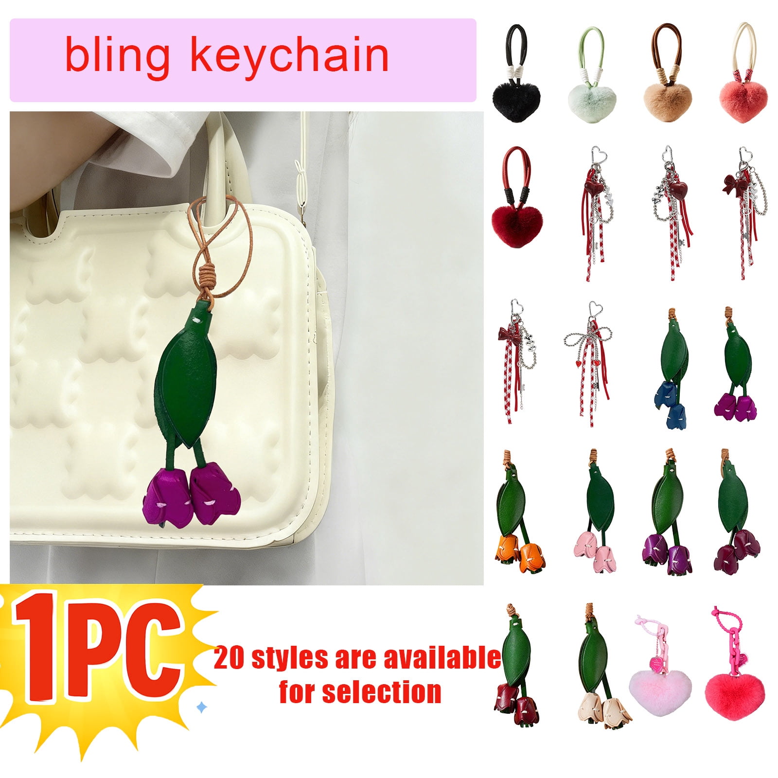 Bling Keychain for Handbags,Red Bow Keychain with Heart-Shaped Pendant ...