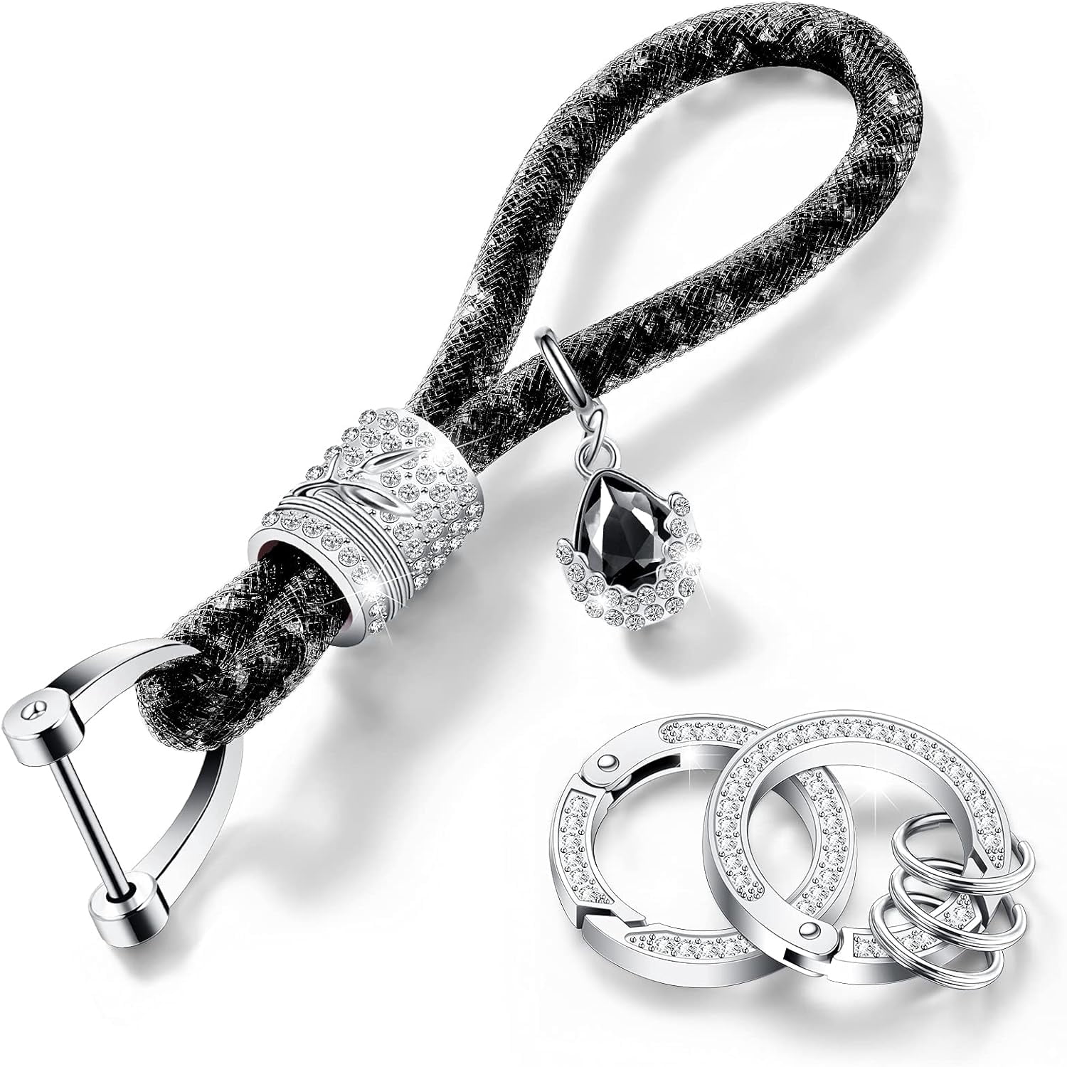 Bling Keychain for Women Gifts Car Wristlet Key Chains Crystal Lanyard ...