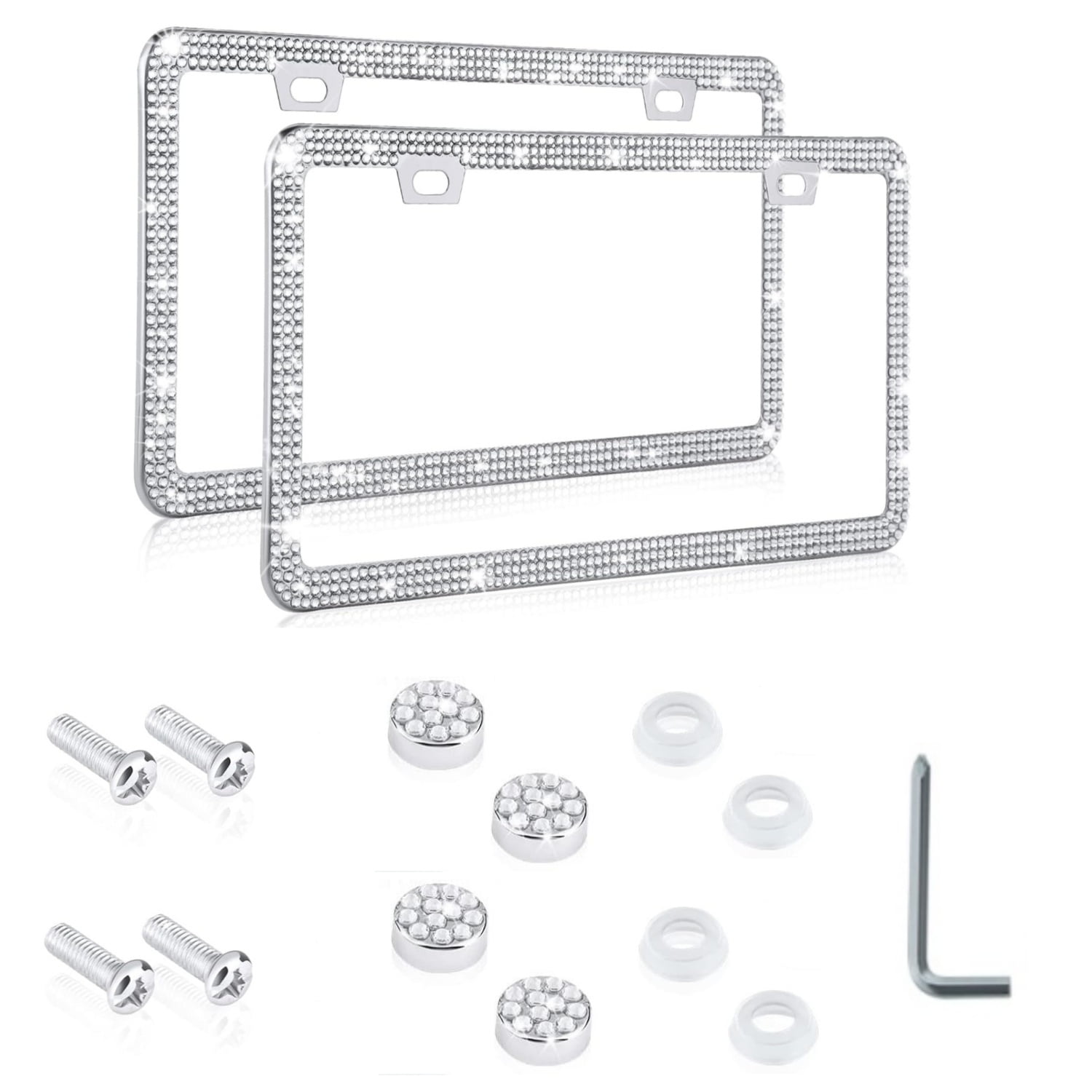 Bling License Plate Frame,2 Pack Rhinestone License Plate Holder for ...