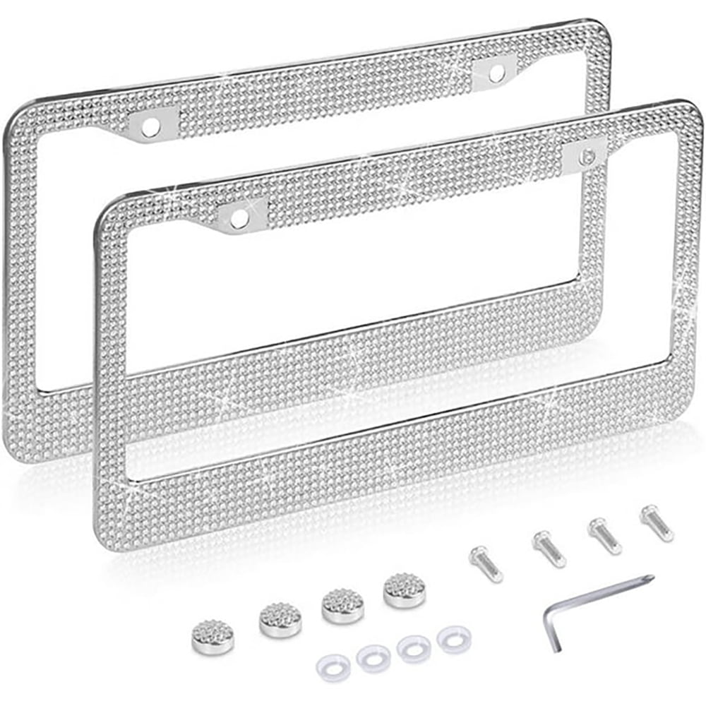 Mouind 2 Pack Bling License Plate Frames, Stainless Steel with Diamonds ...