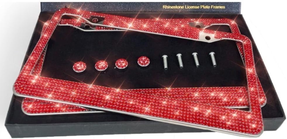 Bling License Plate Frame for Women,2 Pack Premium Stainless Steel Rhinestone Car License Plate ...
