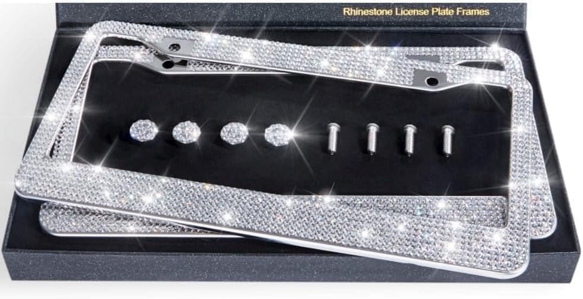 Bling License Plate Frame for Women,2 Pack Premium Stainless Steel Rhinestone Car License Plate ...