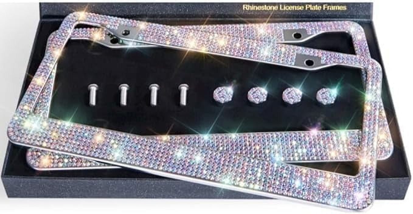 Bling License Plate Frame for Women,2 Pack Premium Stainless Steel Rhinestone Car License Plate ...