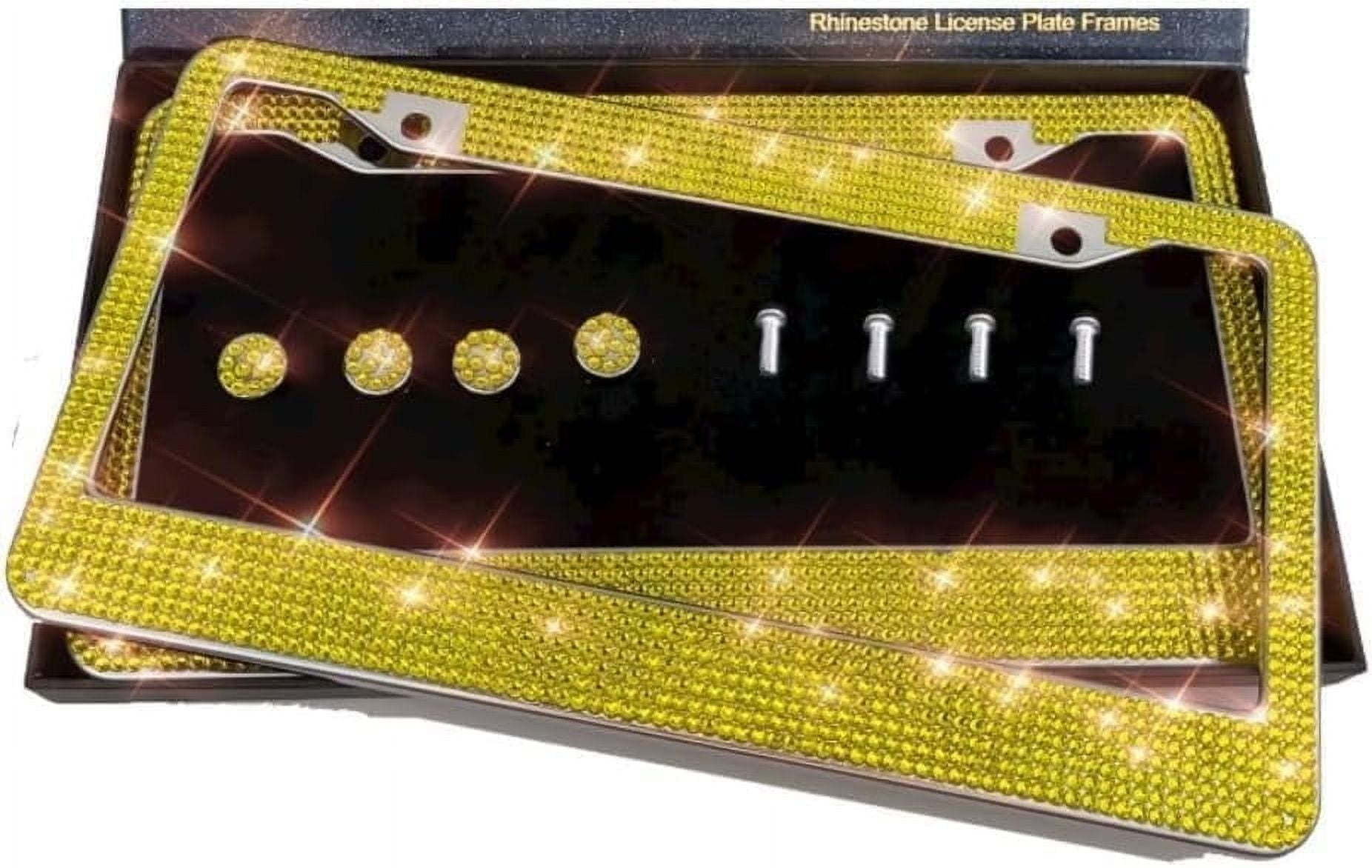 Bling License Plate Frame for Women,2 Pack Premium Stainless Steel Rhinestone Car License Plate ...