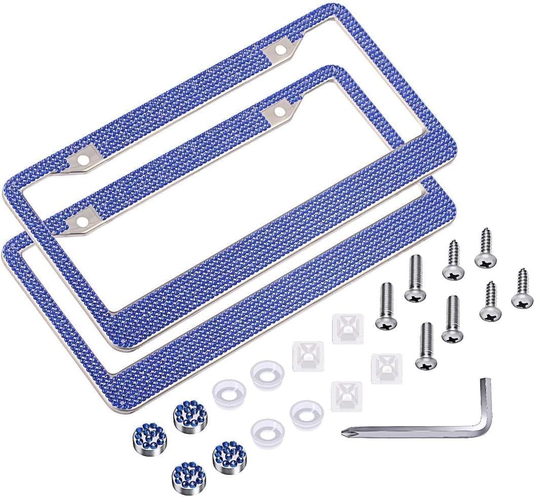 Bling License Plate Frame for Women,2 Pack Premium Stainless Steel Rhinestone Car License Plate ...