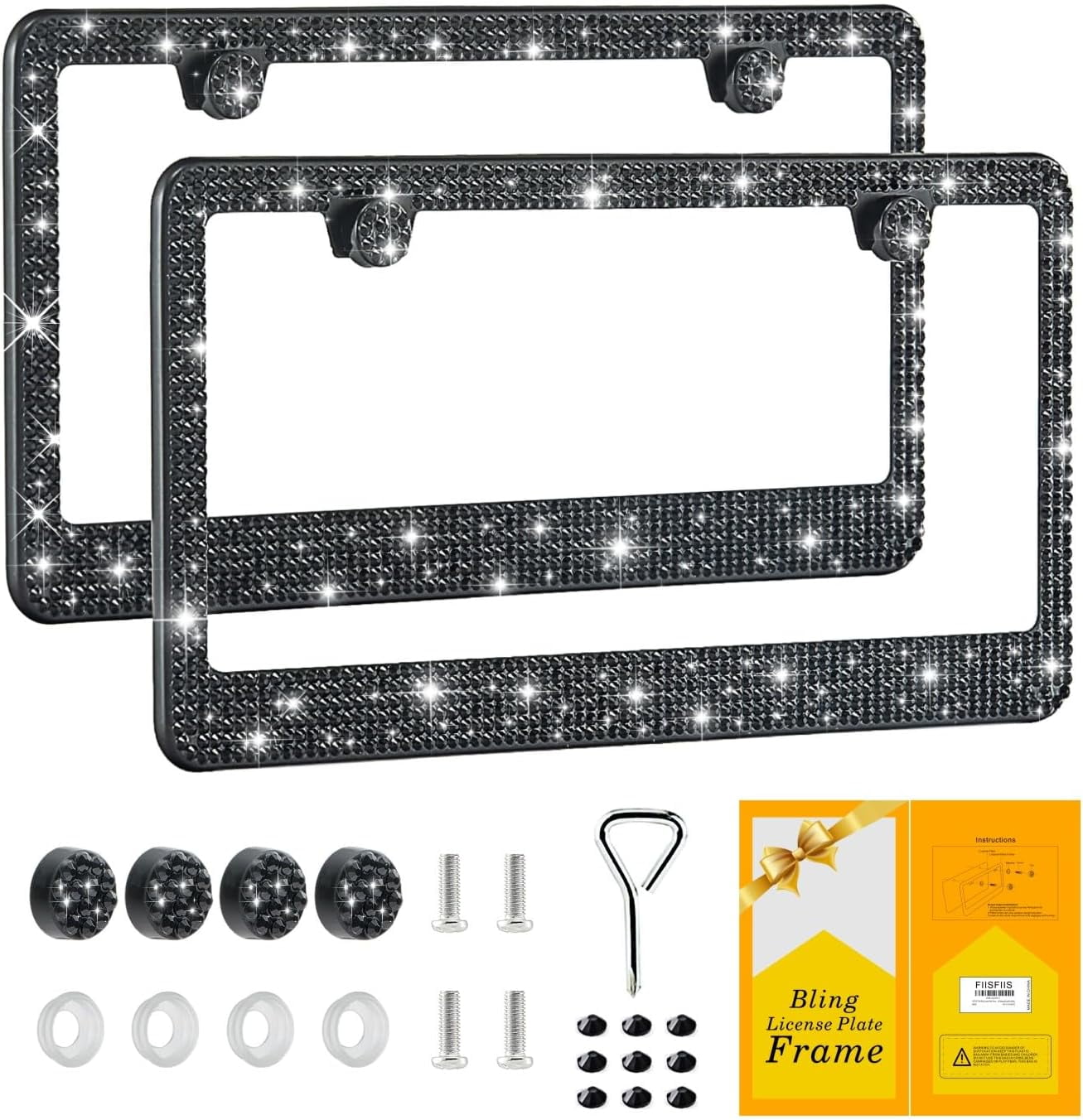 Bling License Plate Frame for Women,2 Pack Premium Stainless Steel ...