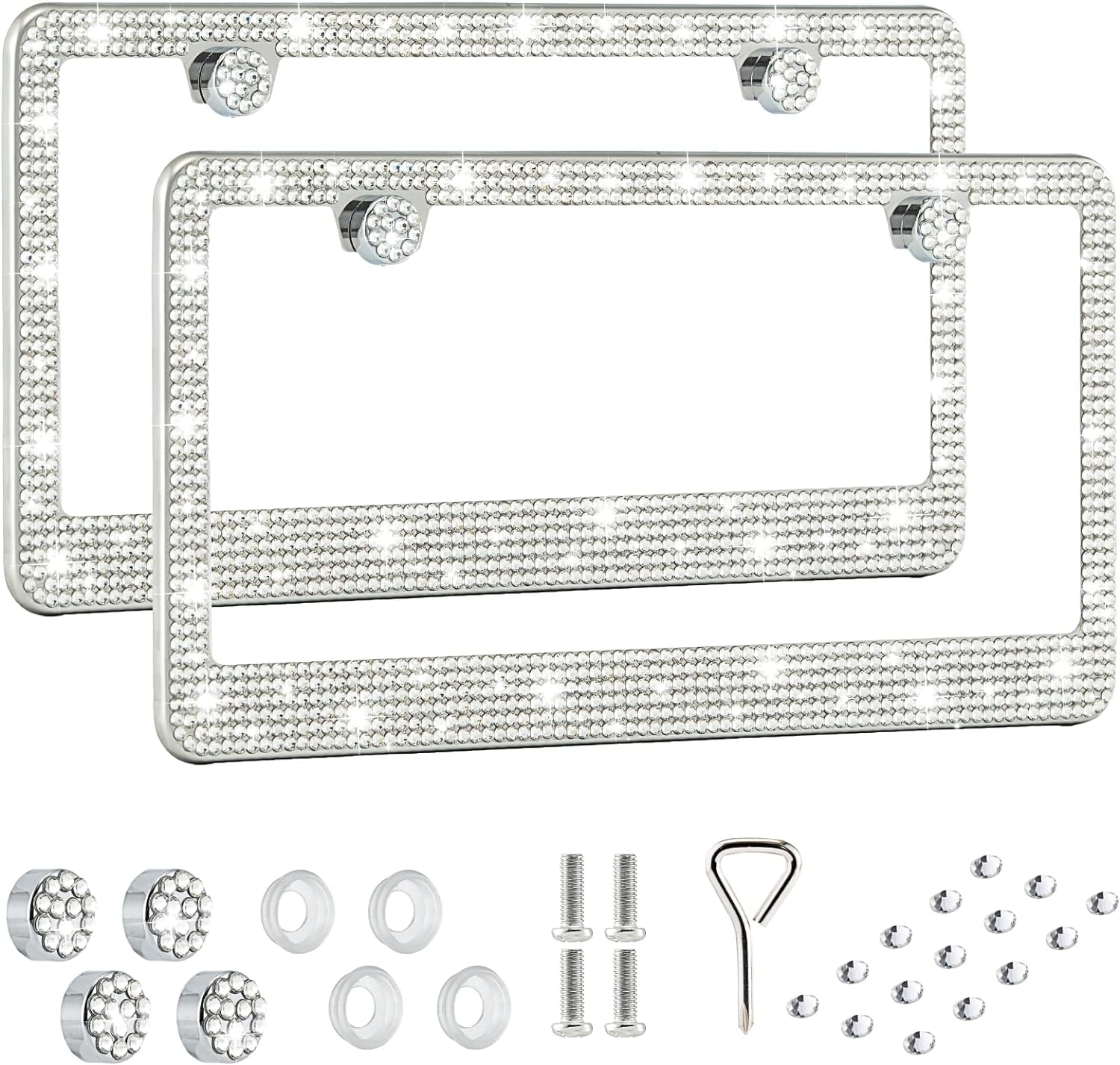 Bling License Plate Frame for Women,2 Pack Premium Stainless Steel ...
