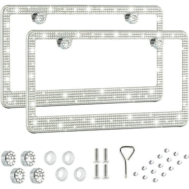 Bling License Plate Frame for Women, 2Pack Rhinestone Handcrafted Crystal Premium Stainless ...