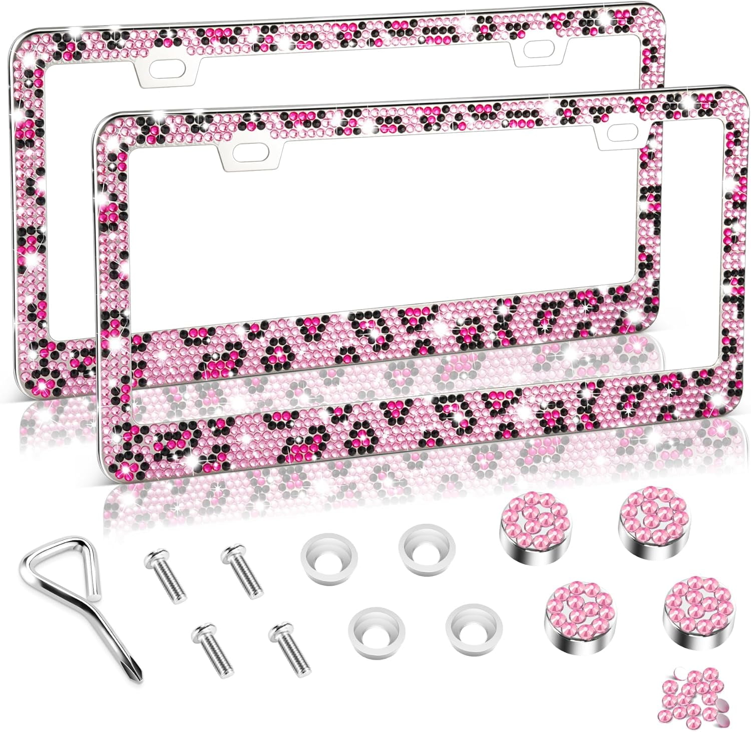 Bling License Plate Frame for Women, 2Pack Rhinestone Handcrafted Crystal Premium Stainless ...
