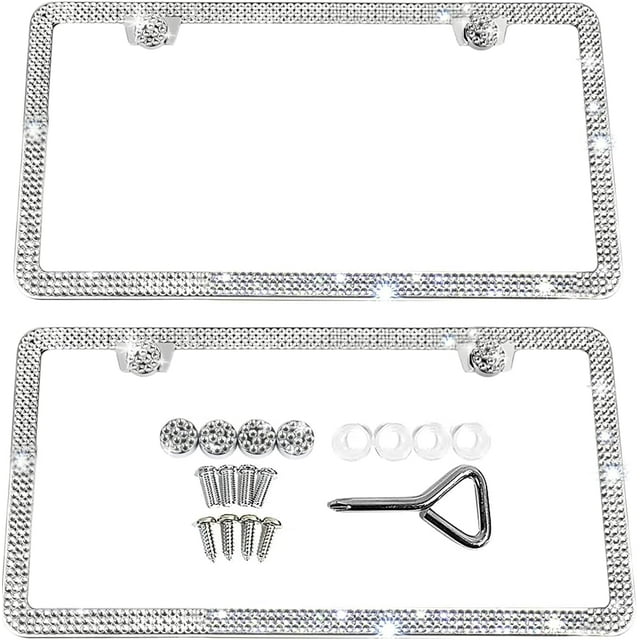 Bling License Plate Frame for Women 2 Pack Sparkly License Plate Frames ...