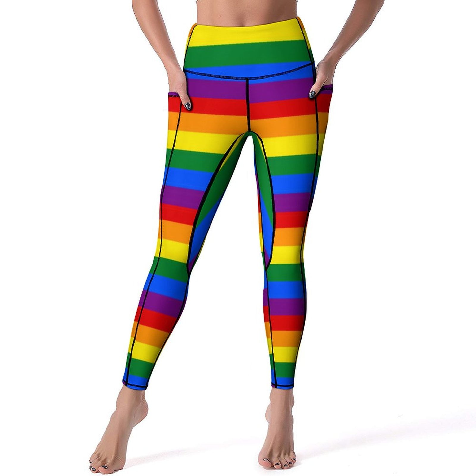 Bling Me Up Yoga Pants Pockets Striped Pop Art Glitter Leggings Sexy ...