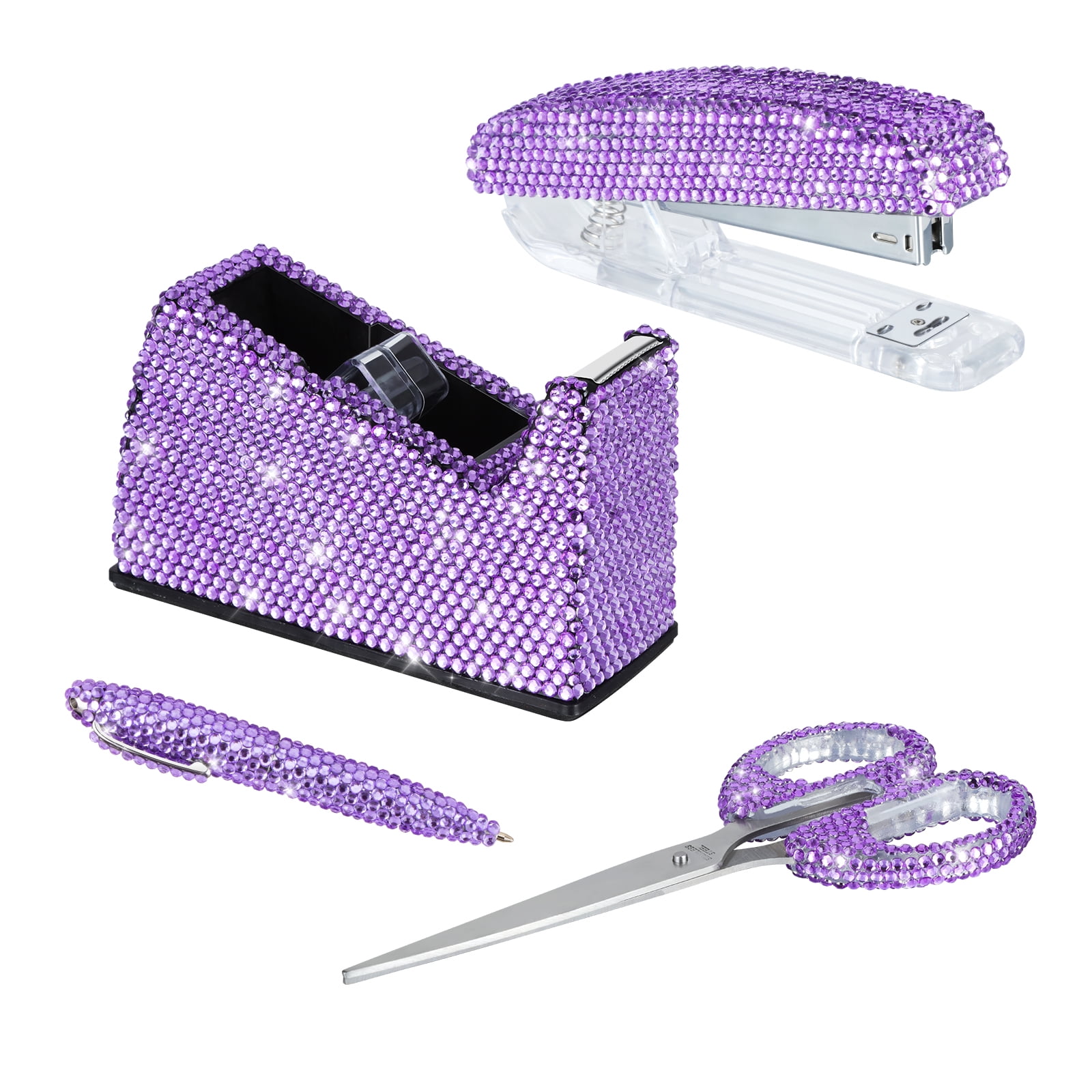 Bling Crystal 4-Piece Office Set - Stapler, Tape Dispenser, Ballpen ...