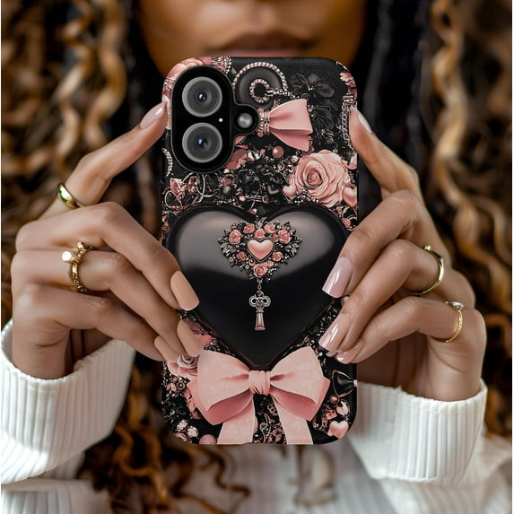 Bling Pink Heart Valentine Glam Case for iPhone 17 16 15 14 13 12 11 ...