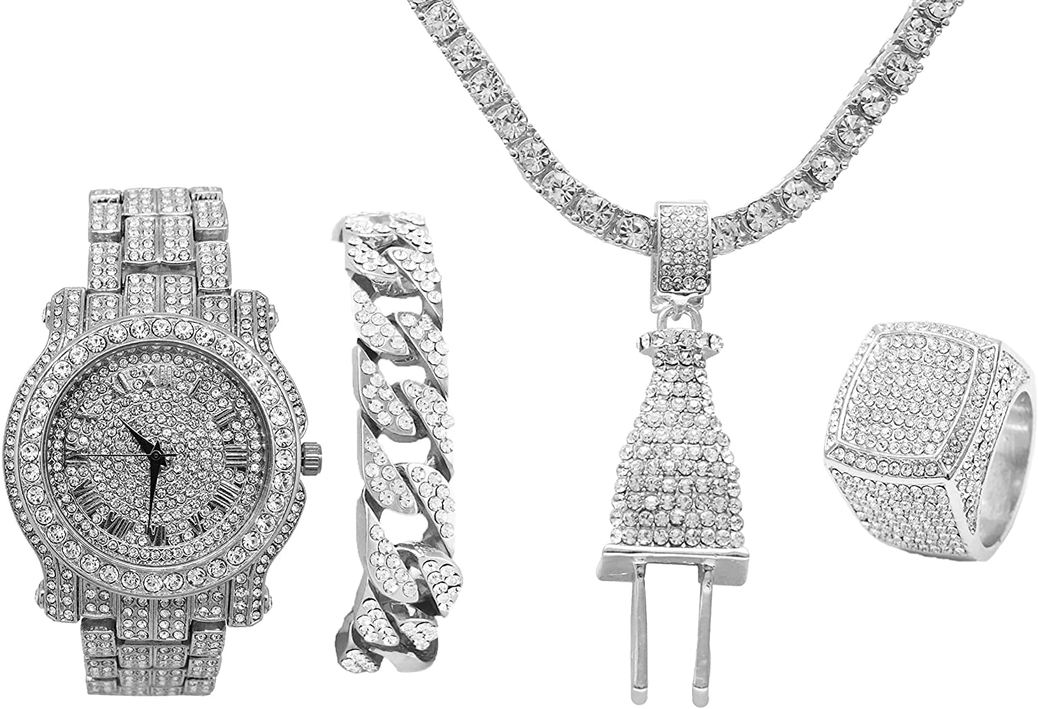 Bling Bling Plug Hip Hop Pendant - Iced Look Luxury Watch Covered with ...