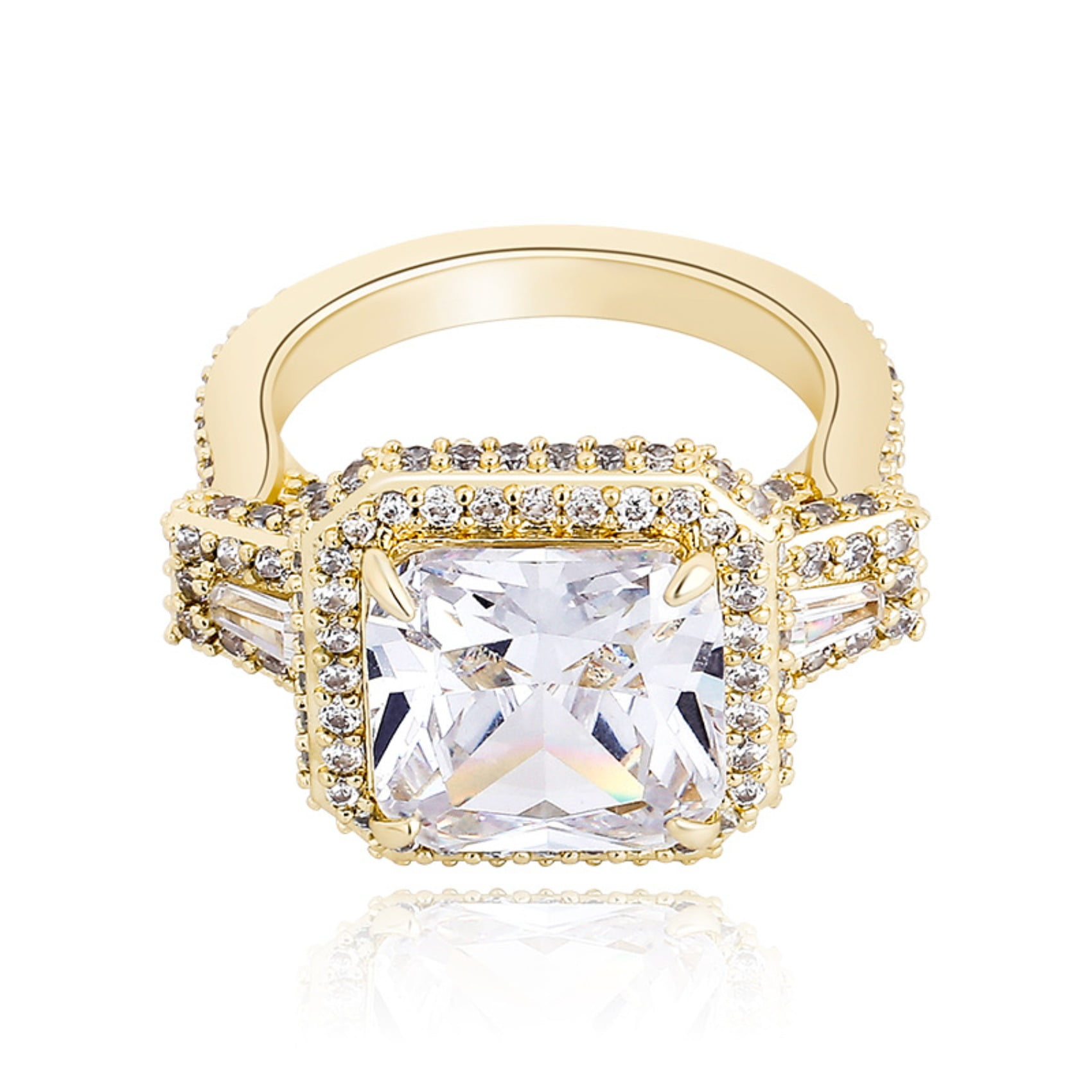 Bling Punky Rapper Fashion Luxury Rings for Men 14K Gold Plated Shiny Big Iced out Engagement ...