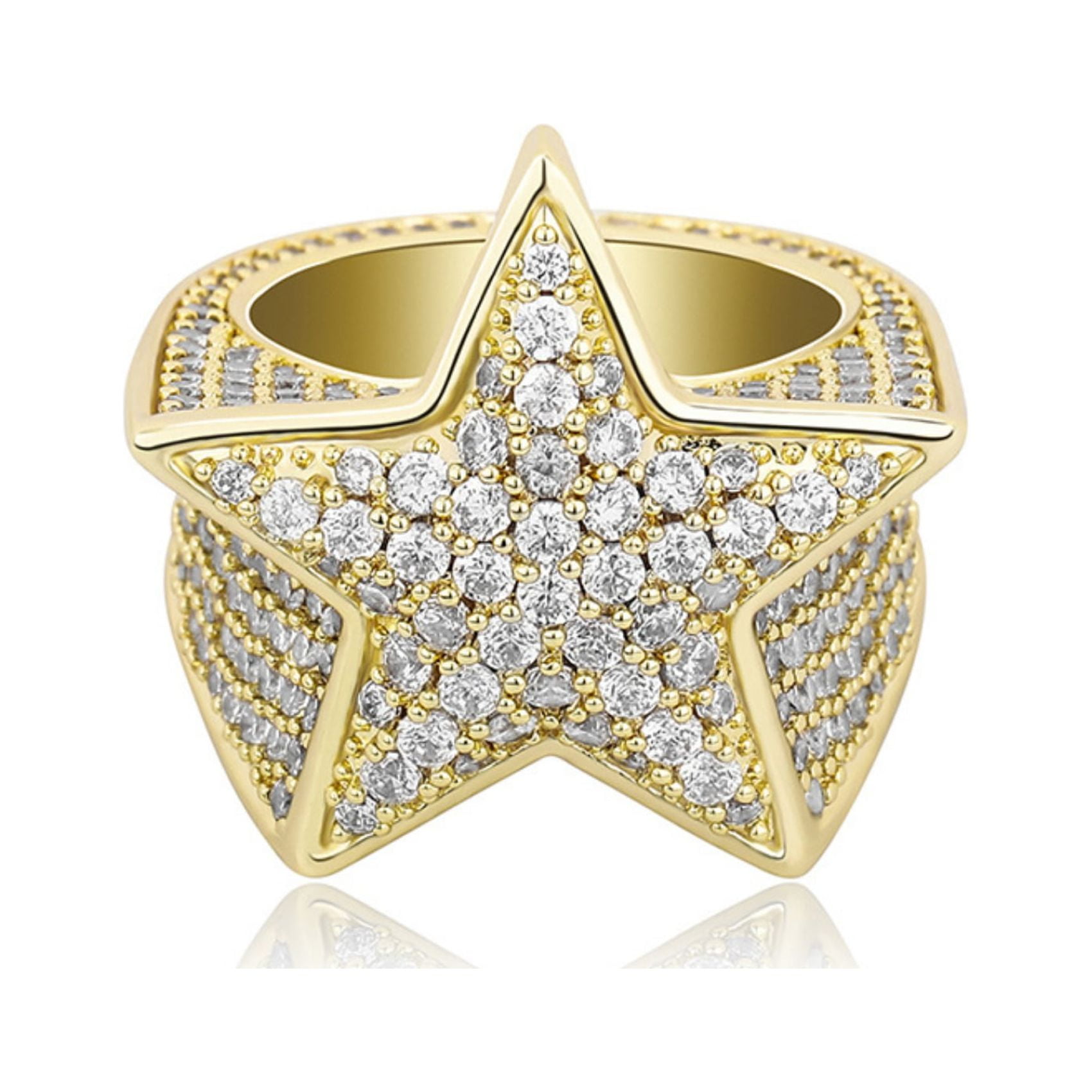 Bling Punky Rapper Luxury Fashion Star Rings for Men 14K Gold Plated ...